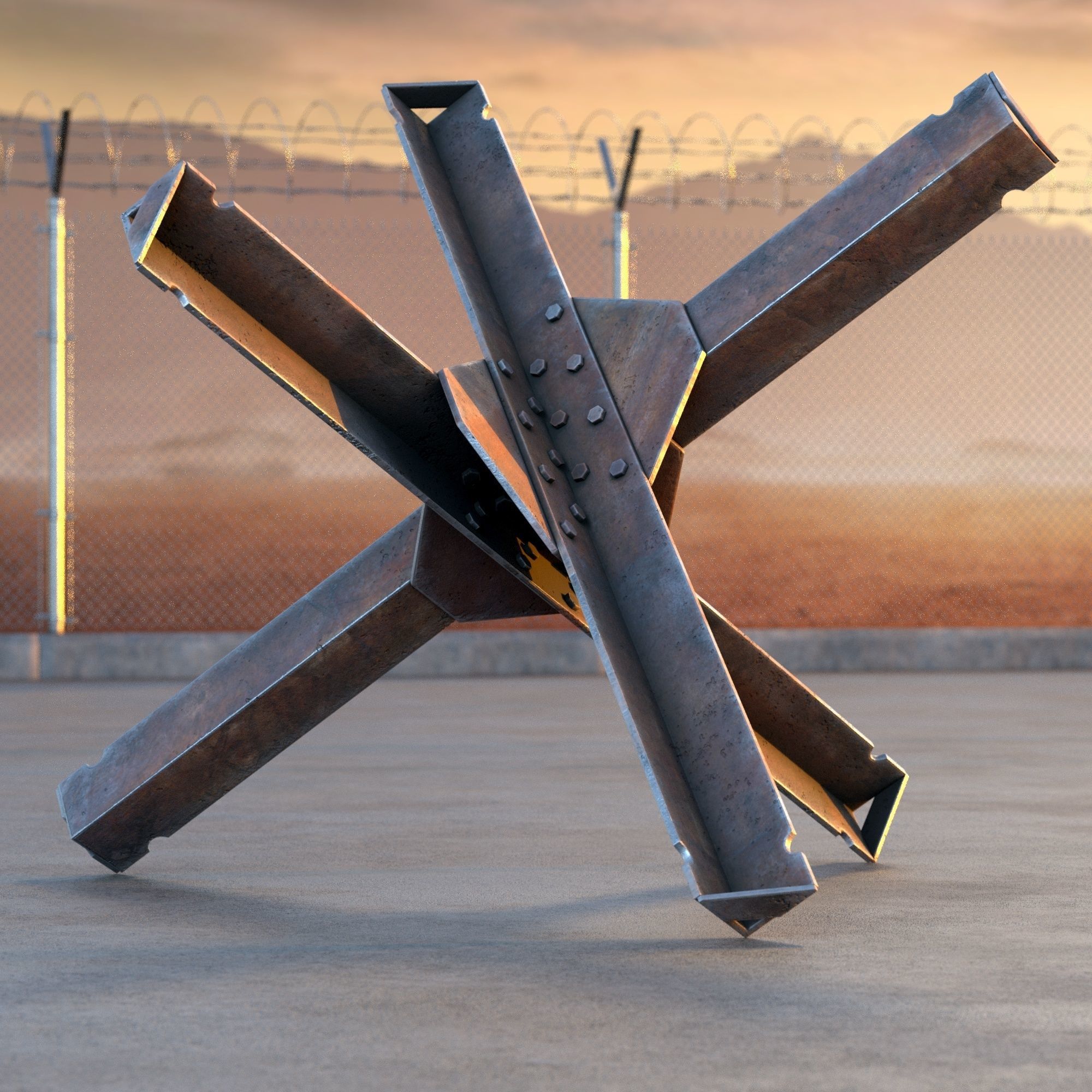 Czech Hedgehog Anti Tank Obstacle Rusty 3D 3D model | CGTrader