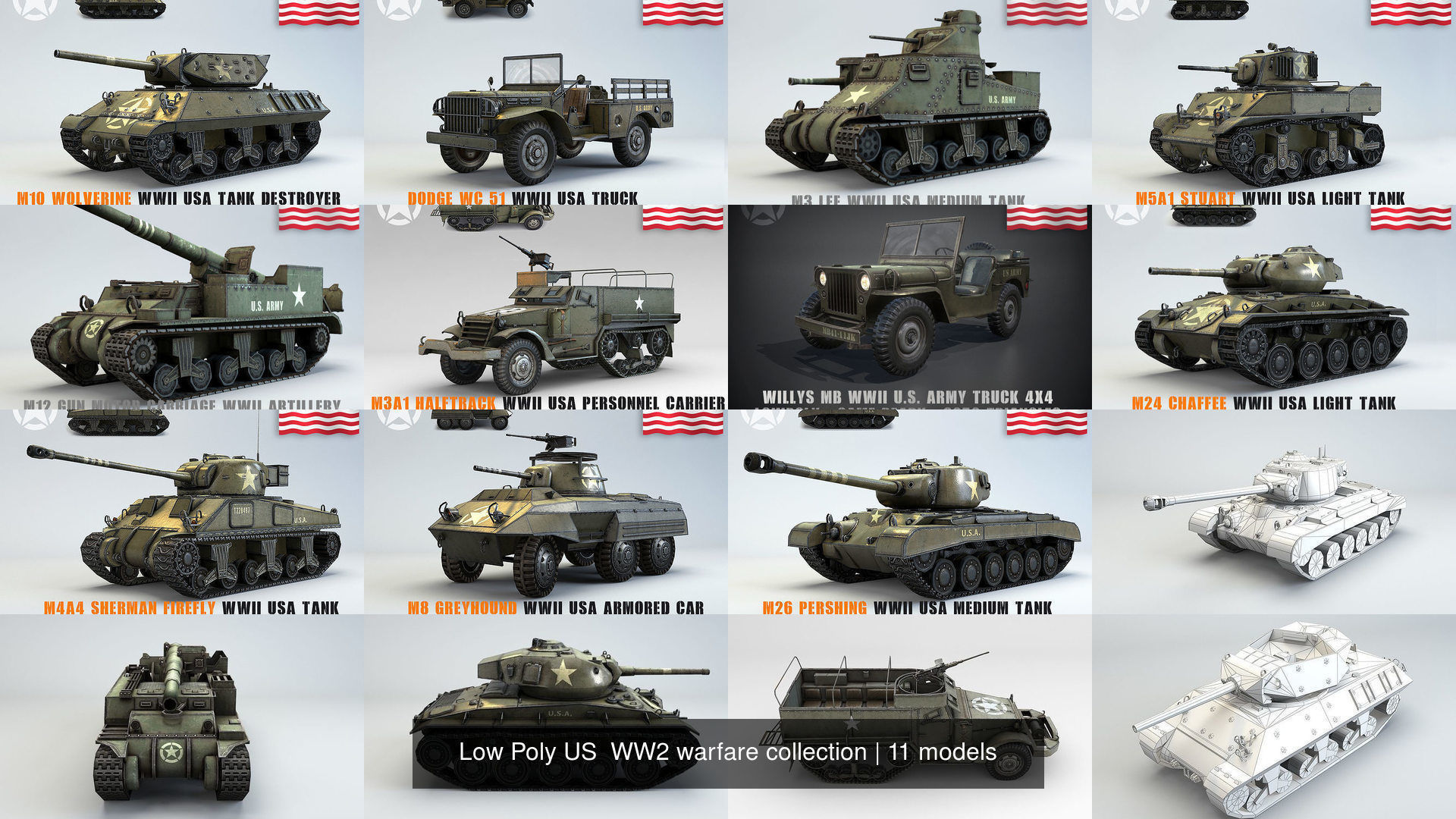 Low Poly US WW2 warfare collection VR / AR / low-poly | CGTrader