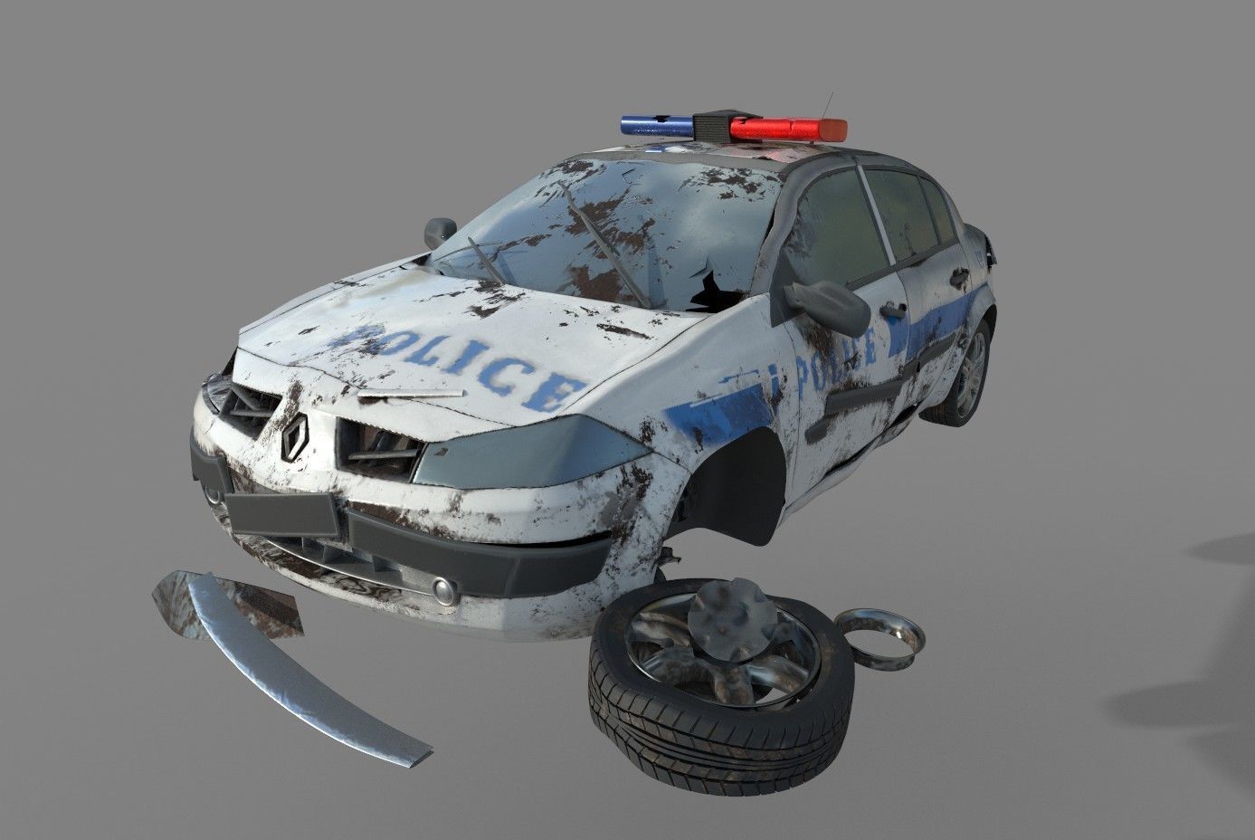 3D model Wrecked destroyed police car 3D model VR / AR / low-poly ...
