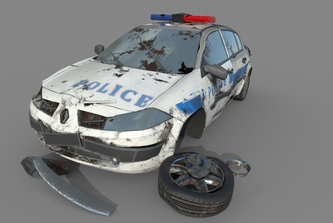 3D model Wrecked destroyed police car 3D model VR / AR / low-poly ...