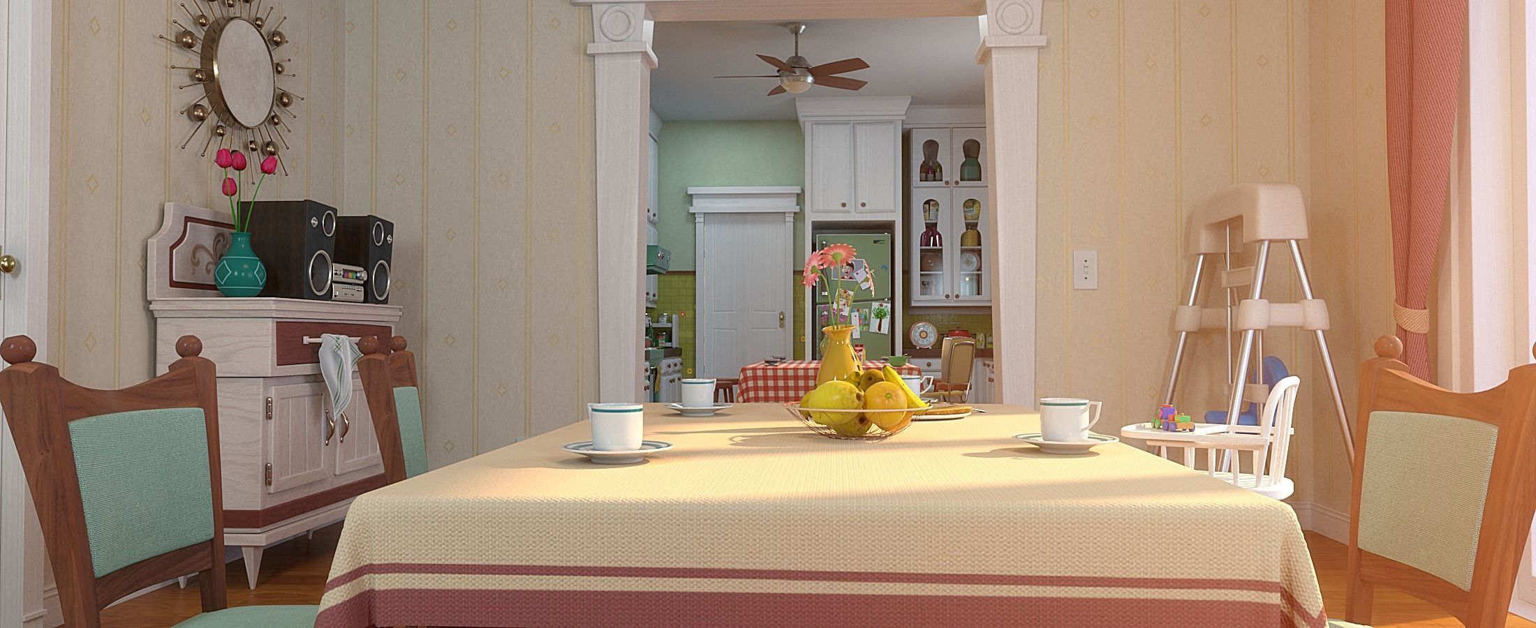 Cartoon Kitchen Dining Room 3D model | CGTrader