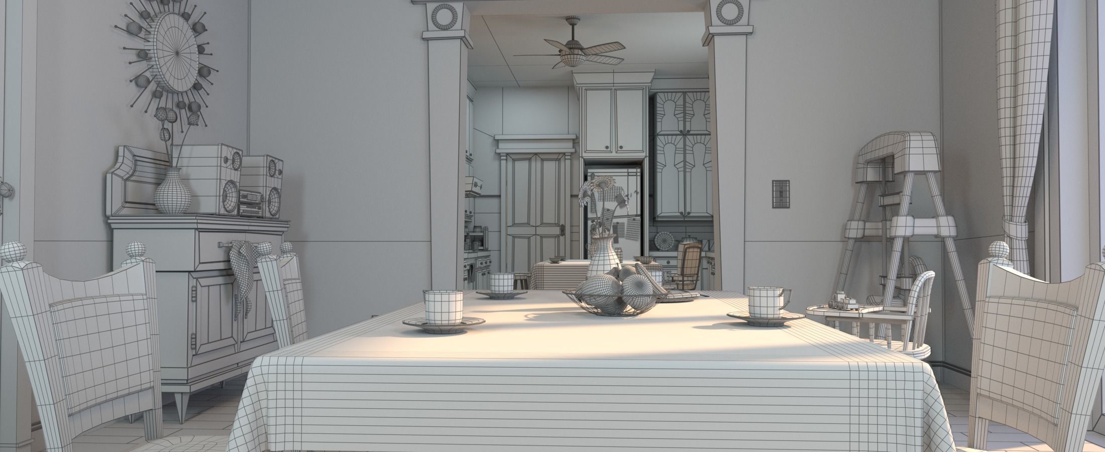 Cartoon Kitchen Dining Room 3D model | CGTrader