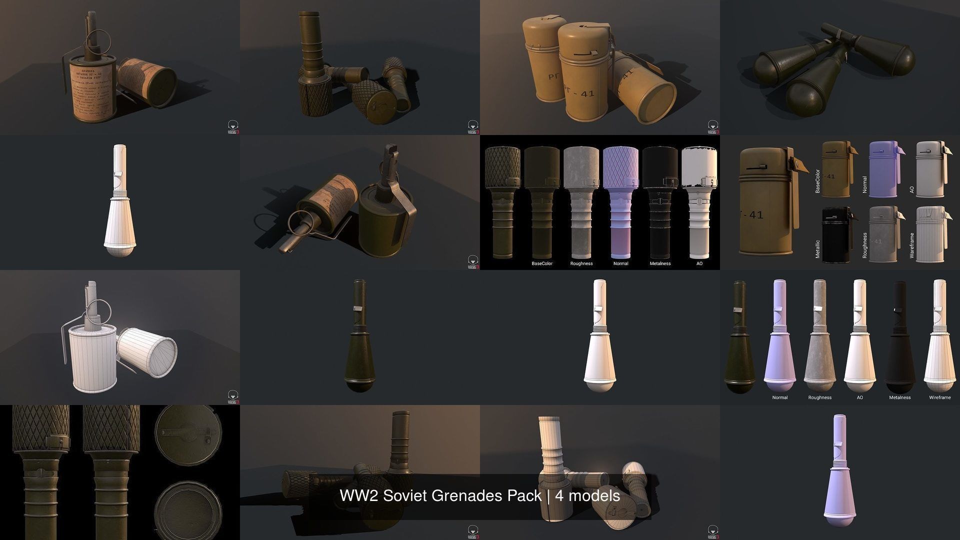 3D Model Collection WW2 Soviet Grenades Pack VR / AR / low-poly | CGTrader