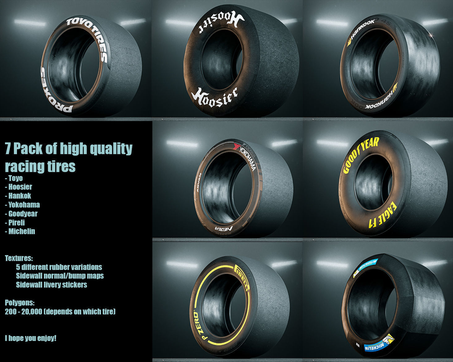 3D model Racing Slick Tires - 7 pack VR / AR / low-poly | CGTrader