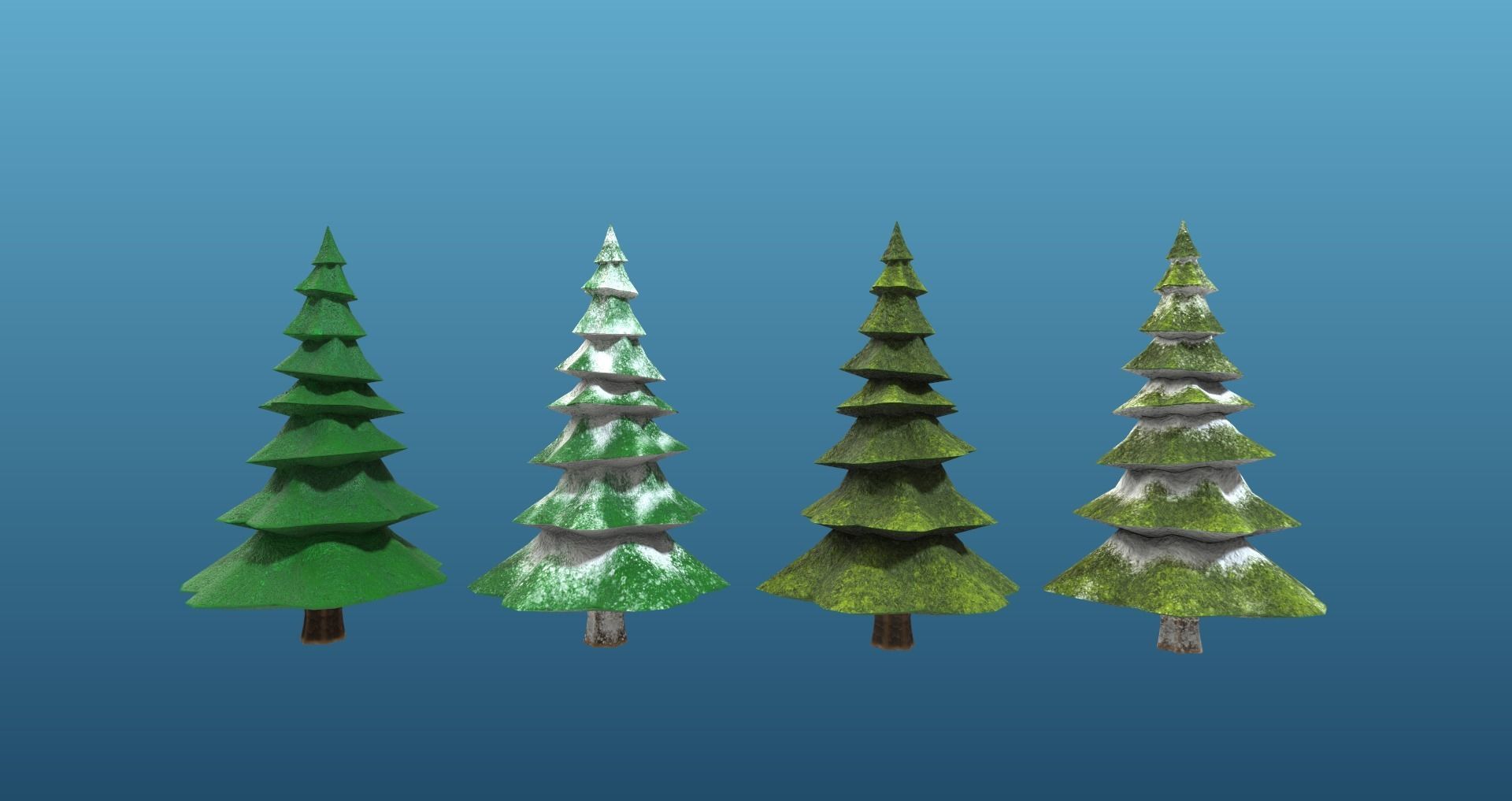 3D model Low poly Snowy Spruce Tree Game Asset with 4 diffrent Textures ...