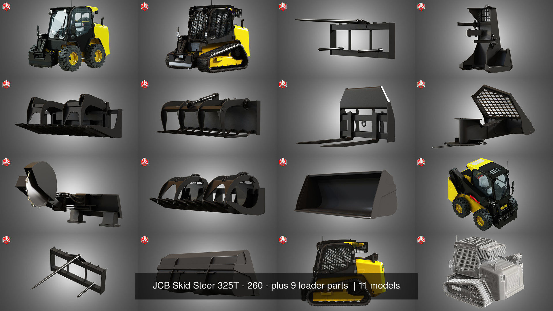 JCB Skid Steer 325T - 260 - plus 9 loader parts 3D Model Collection | CGTrader