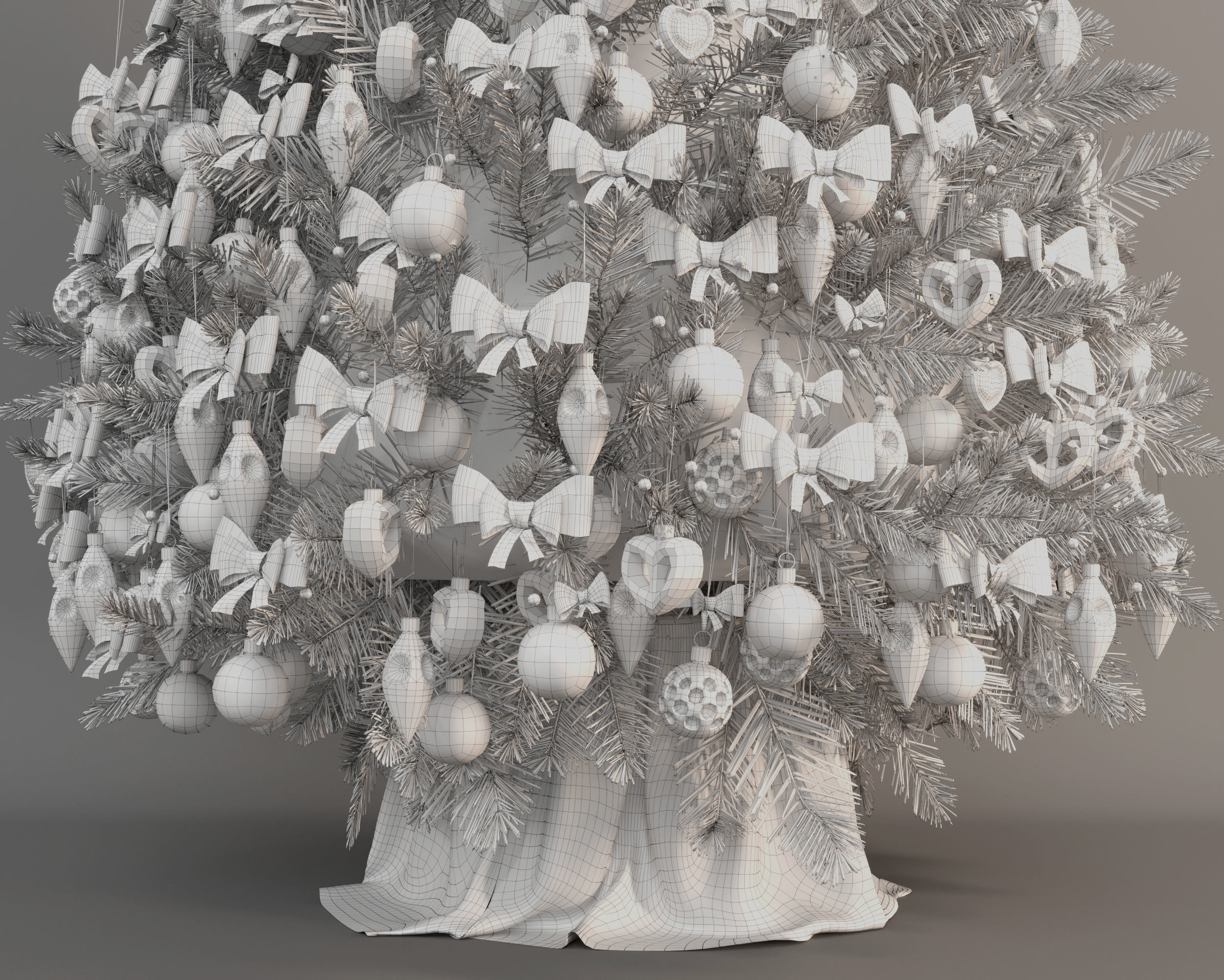 Christmas tree with gold toys and garland 3D model | CGTrader