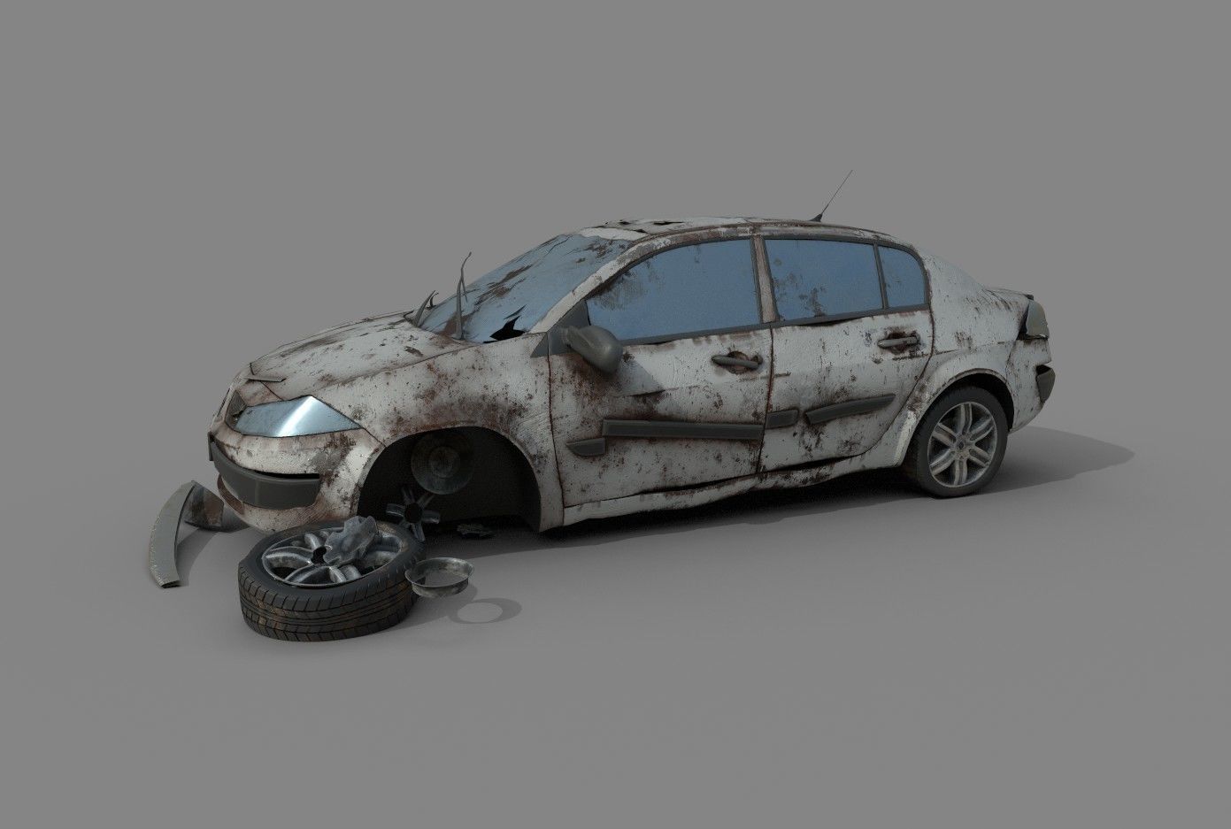 Wrecked destroyed Car Renault Megane 3D model | CGTrader