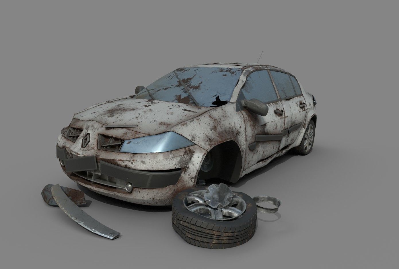 Wrecked destroyed Car Renault Megane 3D model | CGTrader