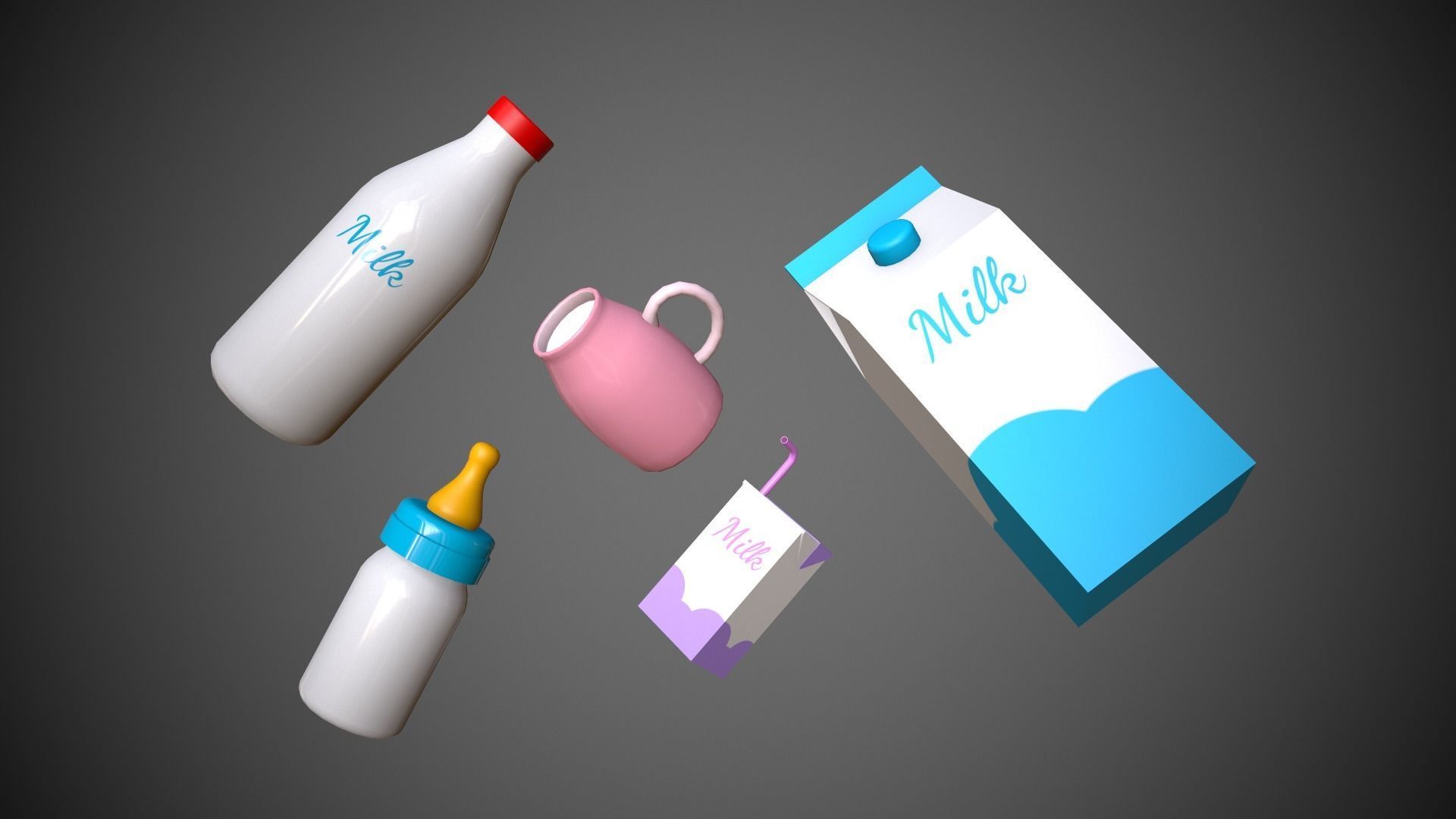 3D model Milk Assets Cartoony Milk Props VR / AR / low-poly | CGTrader