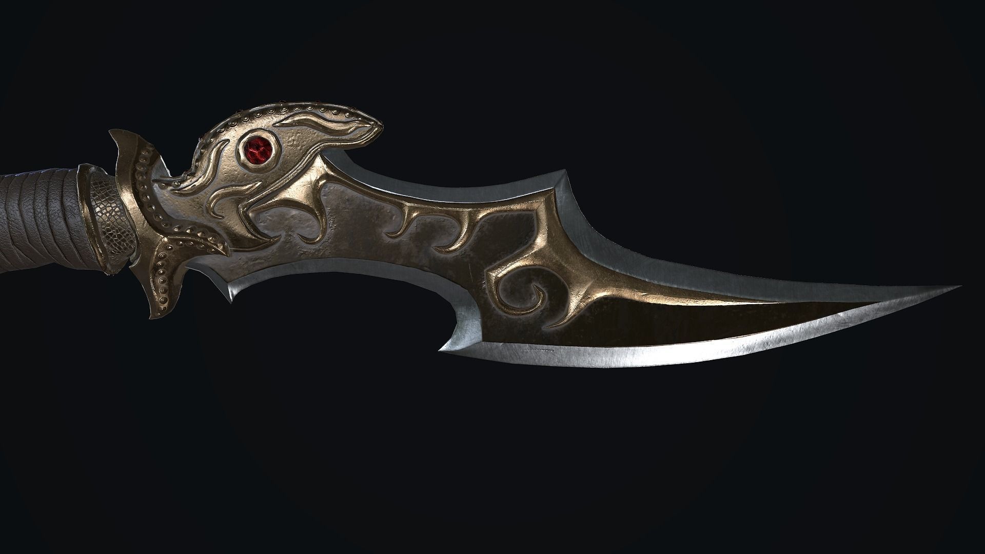 3D model Old ancient blade with gems and leather lace VR / AR / low ...