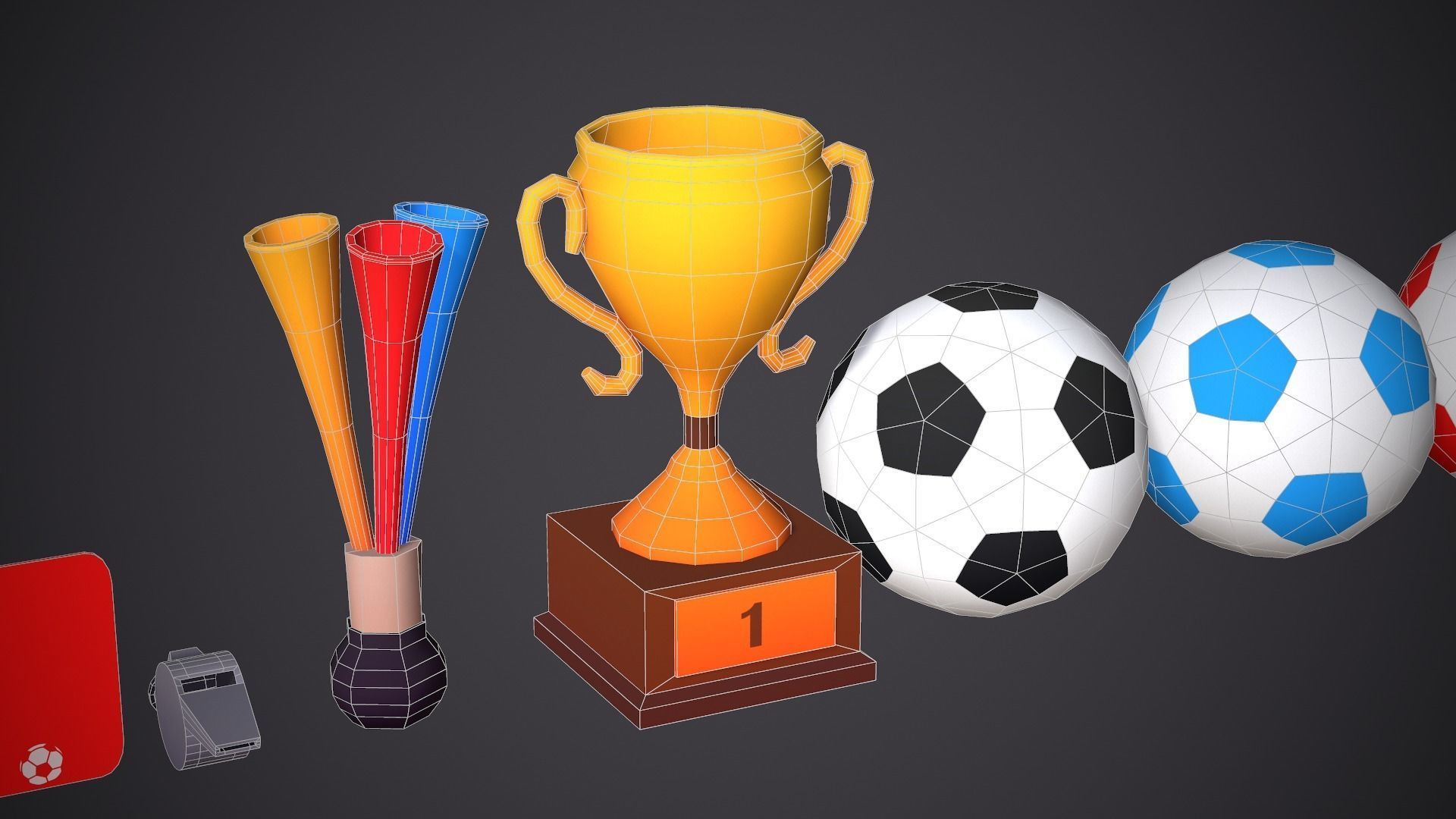 3D model Soccer Assets Cartoony Football Props VR / AR / low-poly ...