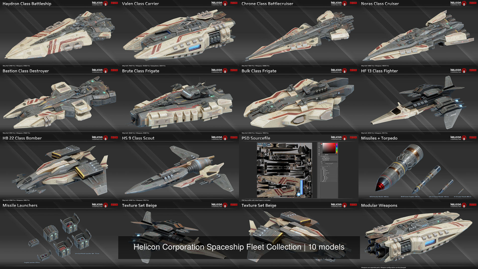 Helicon Corporation Spaceship Fleet Collection VR / AR / low-poly ...