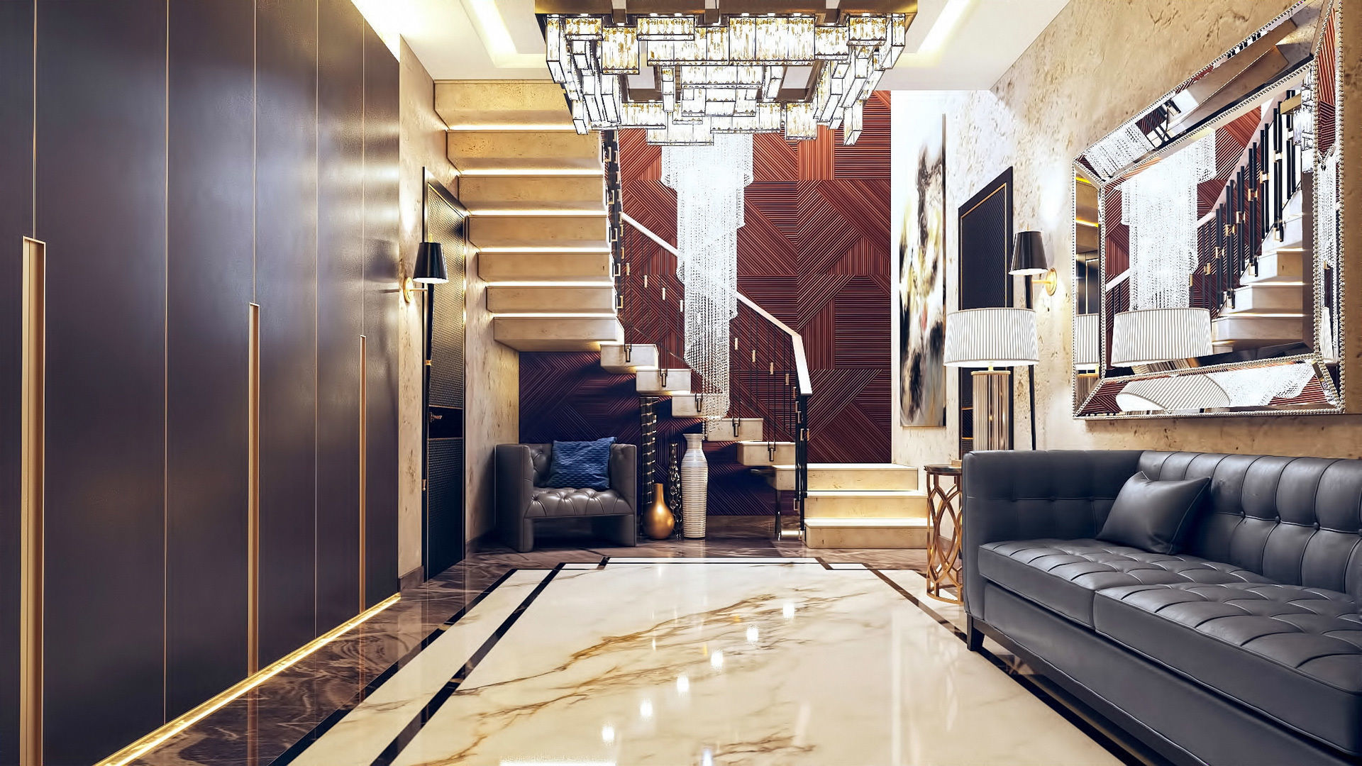 Modern interior stair Art Deco marble 3D model | CGTrader