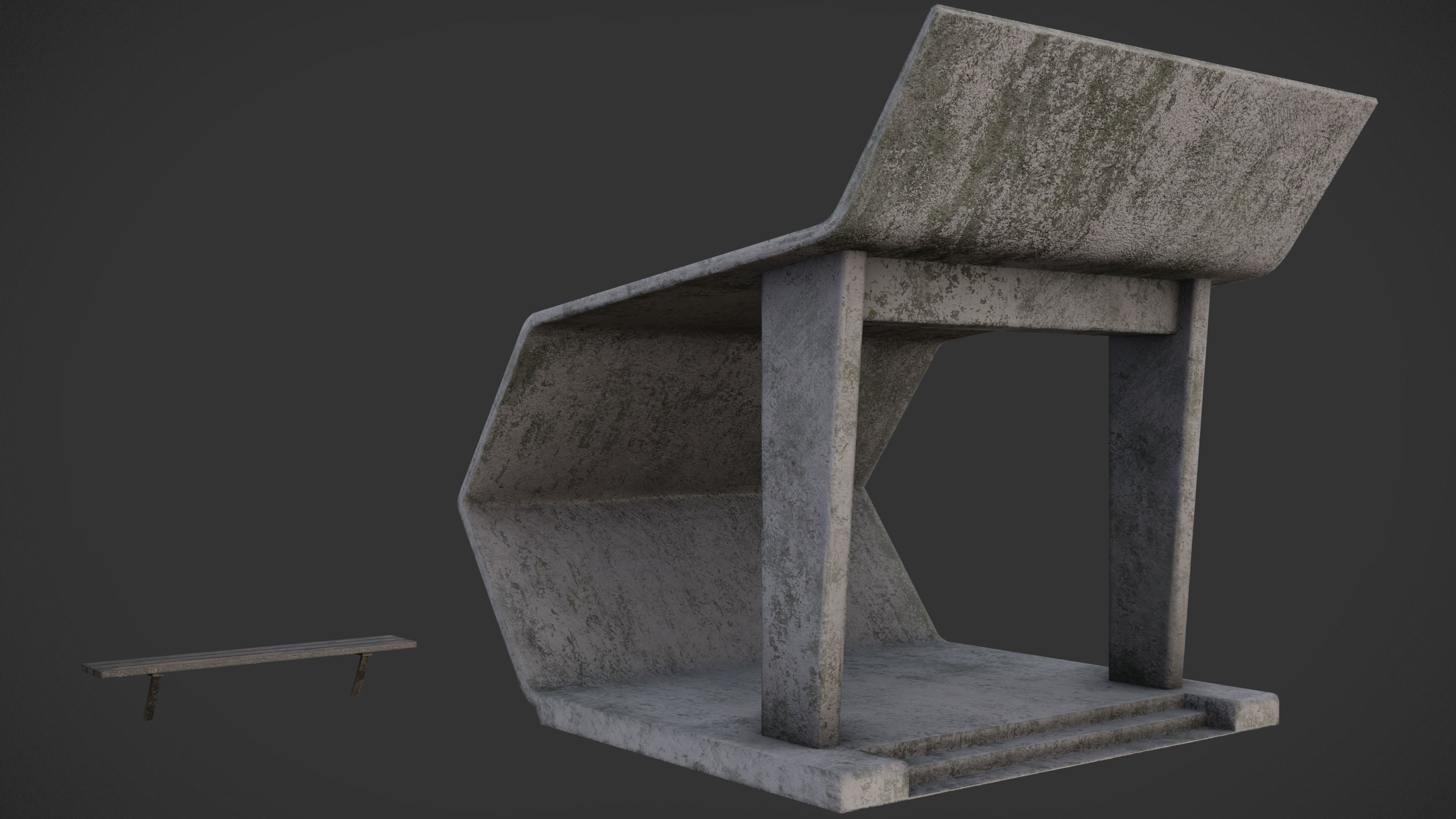 3D model Soviet Concrete Bus Stop VR / AR / low-poly | CGTrader