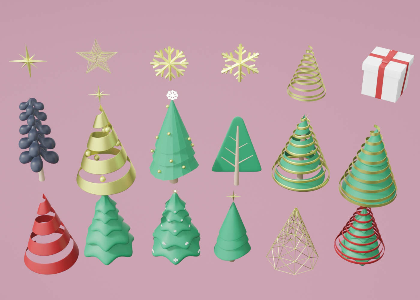 3d set of Christmas tree and Ornament 3D model | CGTrader