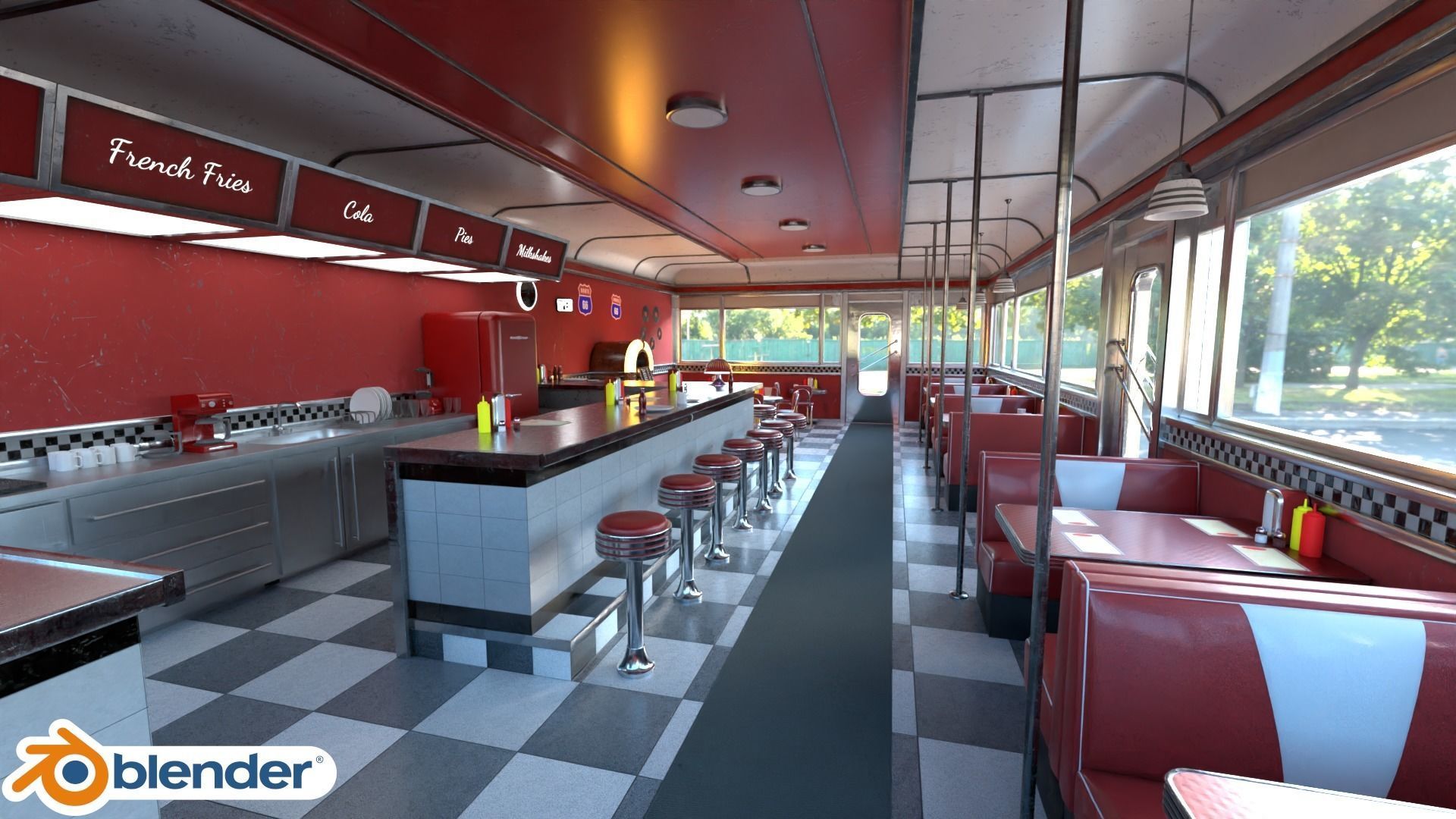 3D model Modular Vintage American Diner Asset Pack UE4 UE5 Blender FBX ...