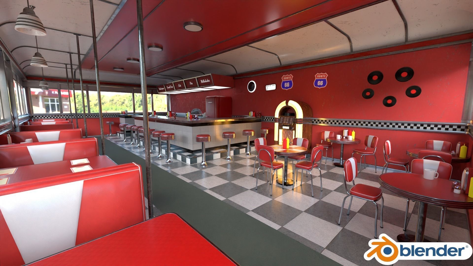 3D model Modular Vintage American Diner Asset Pack UE4 UE5 Blender FBX ...