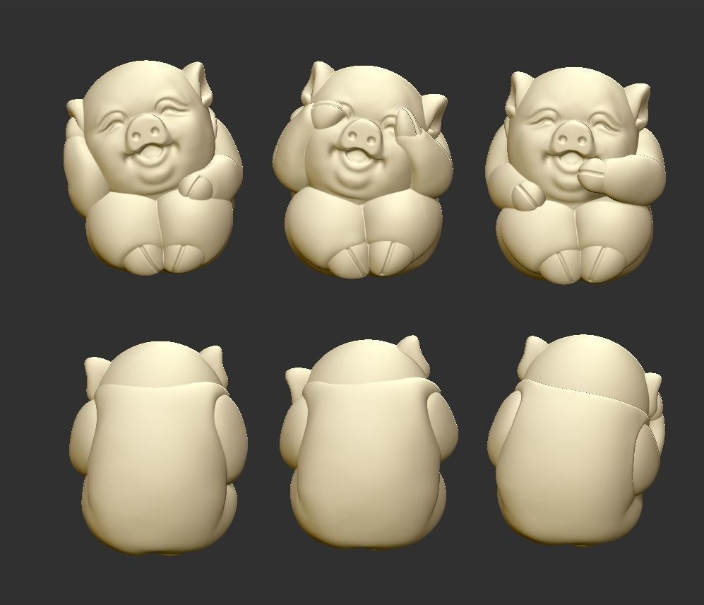 Three cute pigs 3D model 3D printable | CGTrader