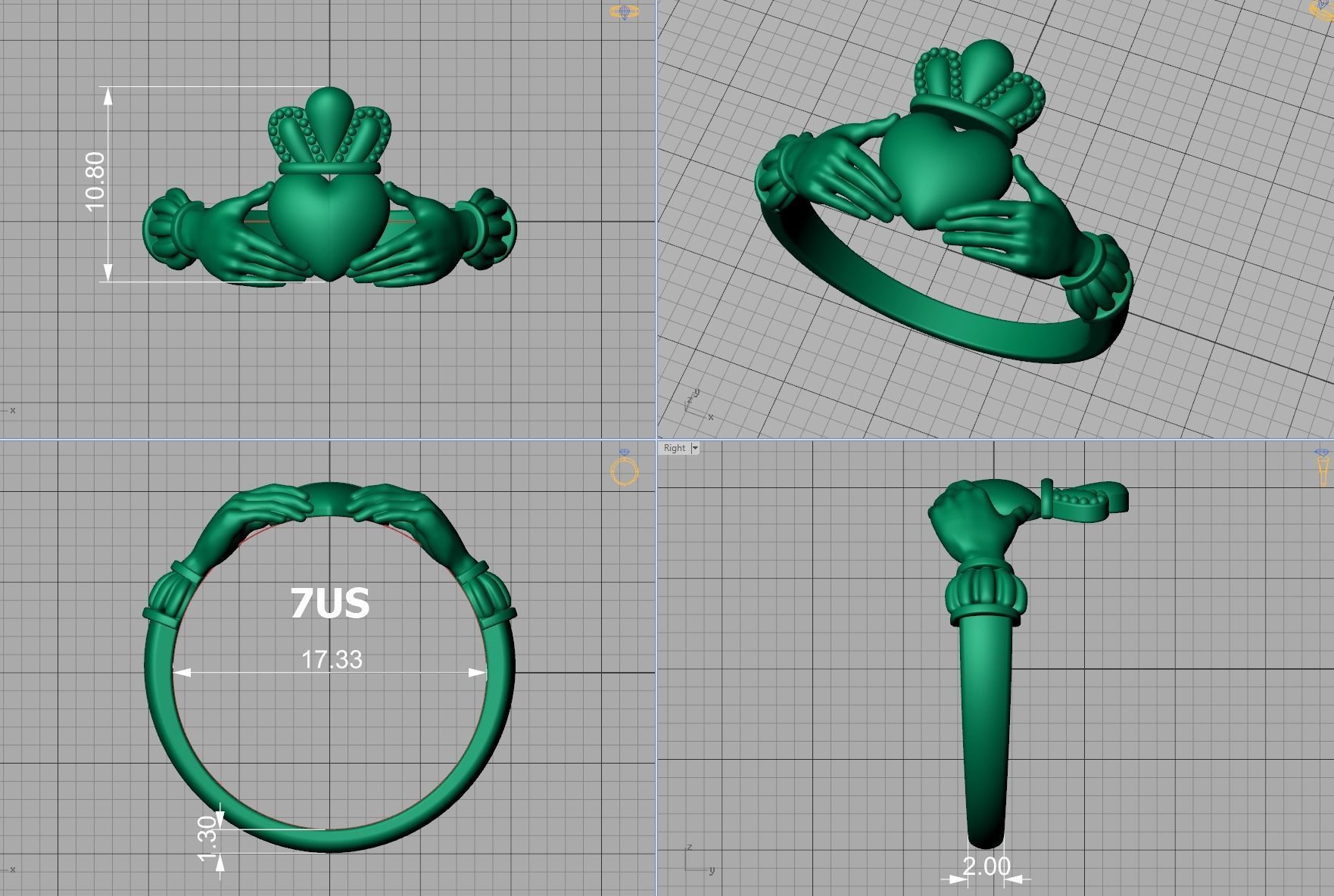 Irish Celtic Claddagh Ring printable 3dmodel 3D model 3D printable ...