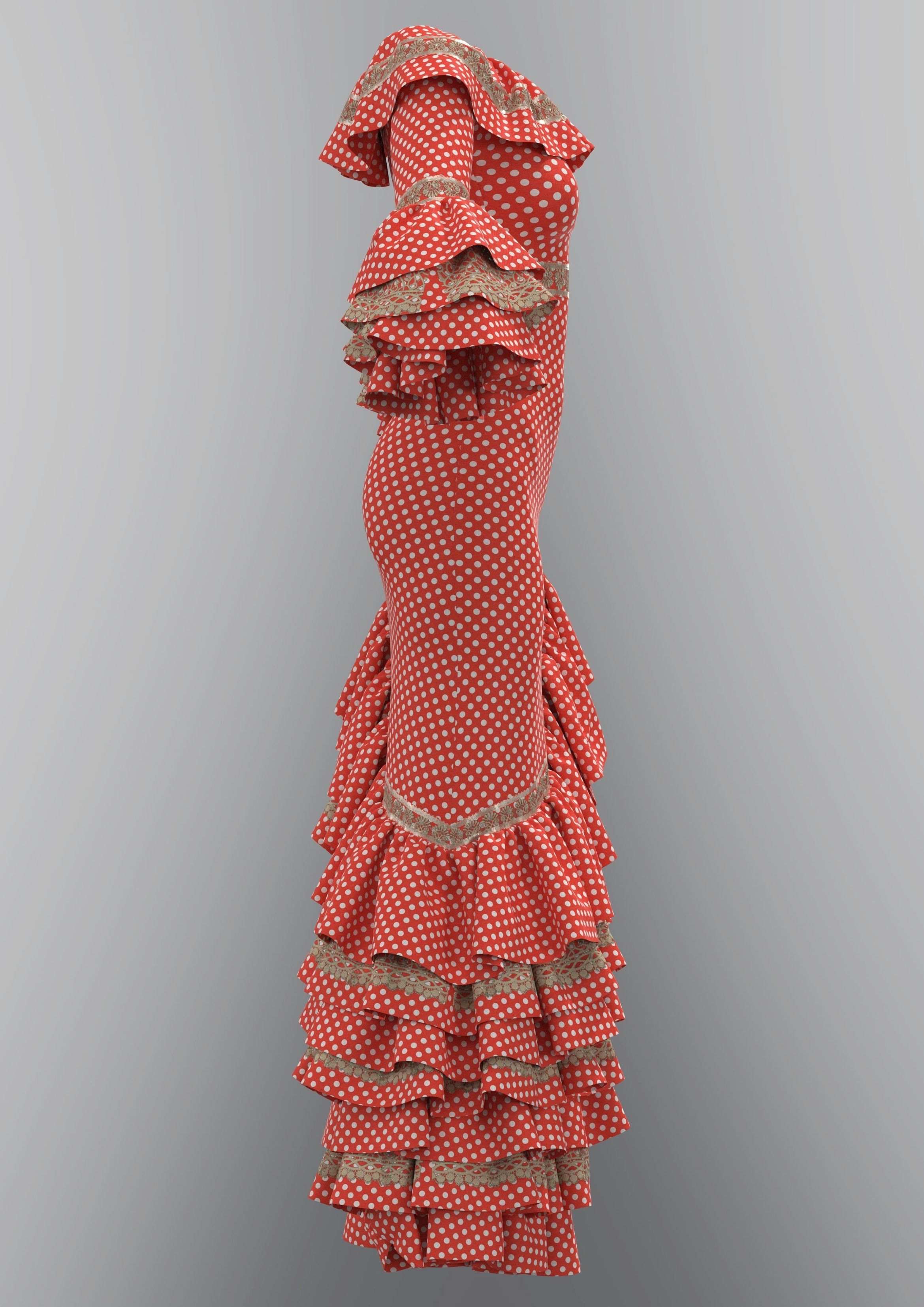 3D model 3D Women POLKA DOT RUFFLE DRESS VR / AR / low-poly | CGTrader