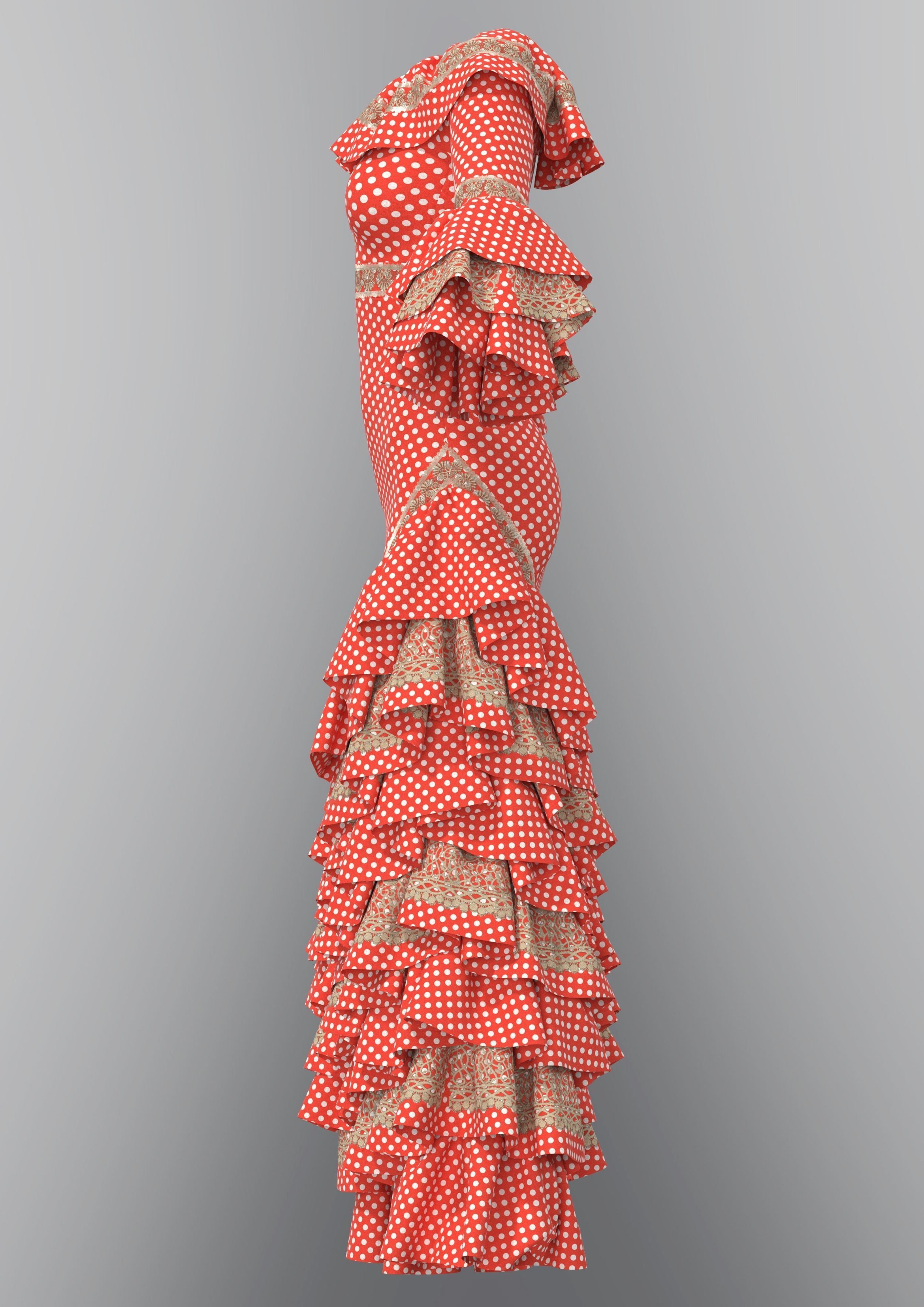 3D model 3D Women POLKA DOT RUFFLE DRESS VR / AR / low-poly | CGTrader