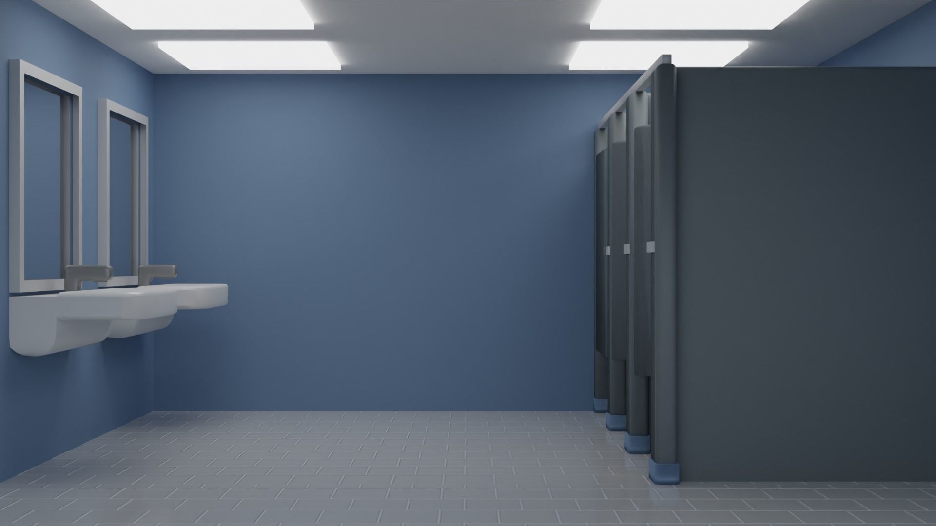Low poly Bathroom public restroom with two stalls and sink free VR / AR ...
