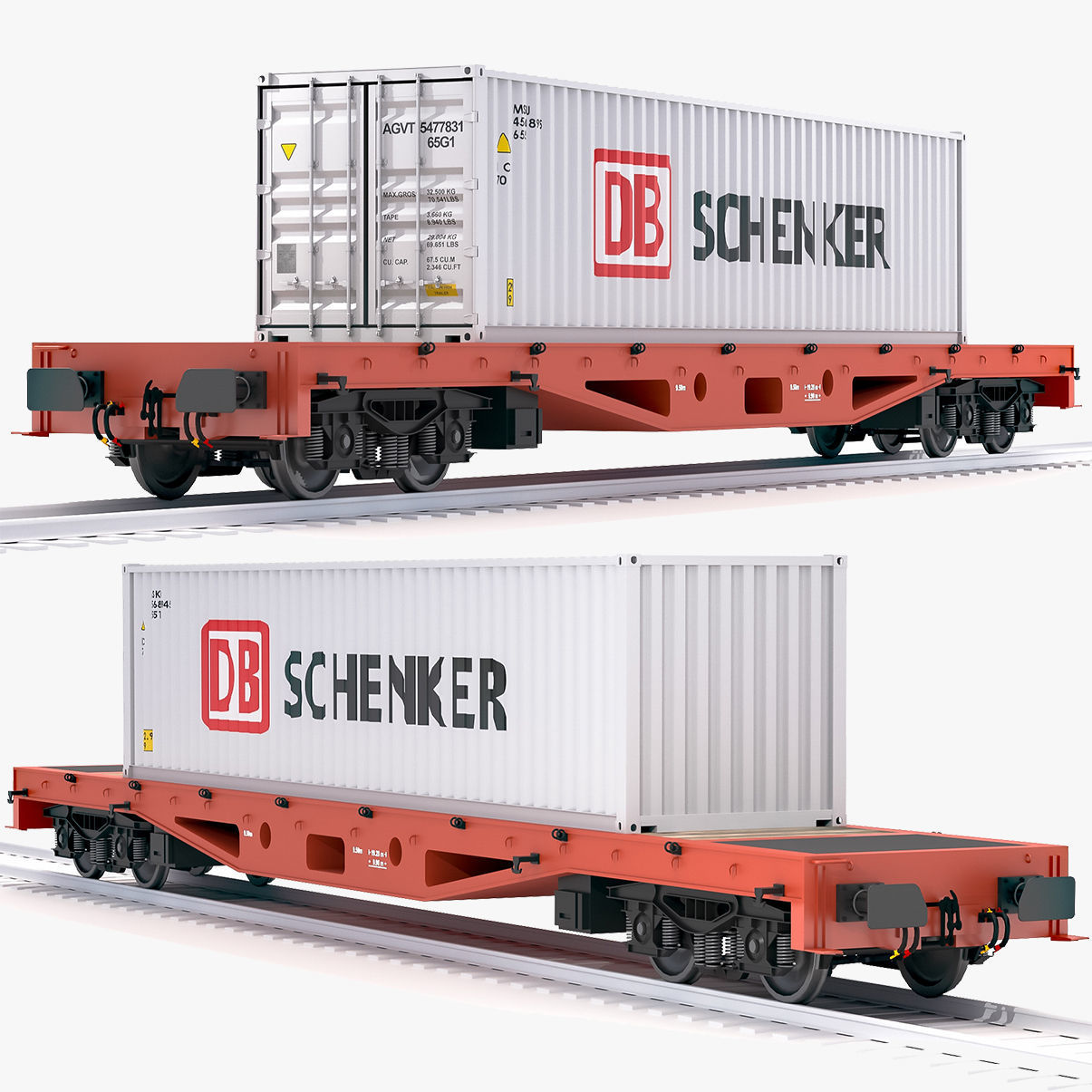 Flat Rail Car DB Schenker Shipping Container 3D model | CGTrader