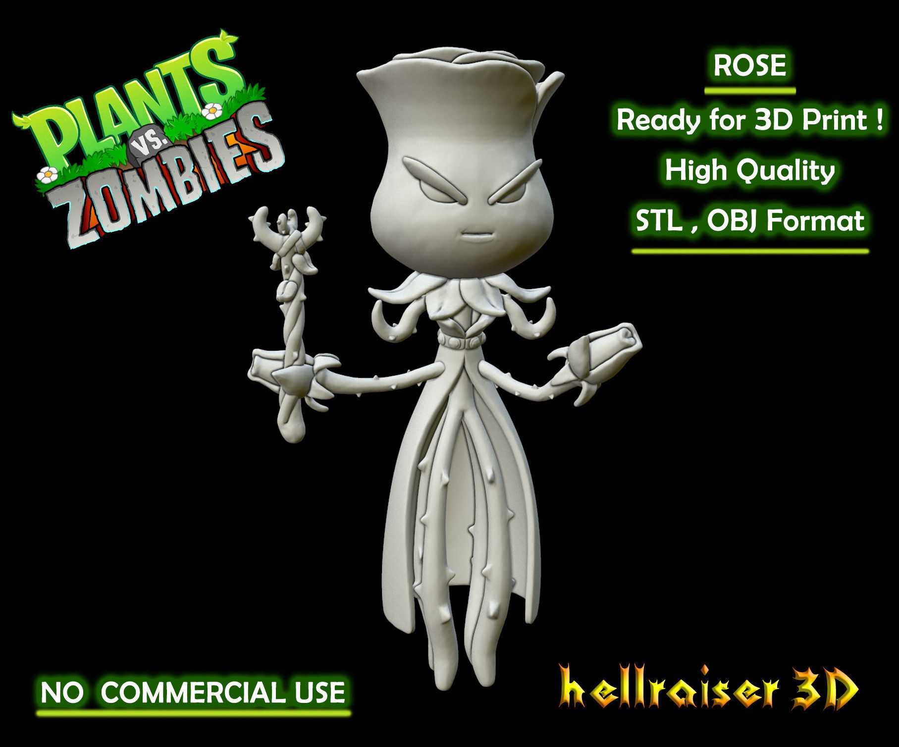 Plants vs Zombies - Rose 3D model 3D printable | CGTrader