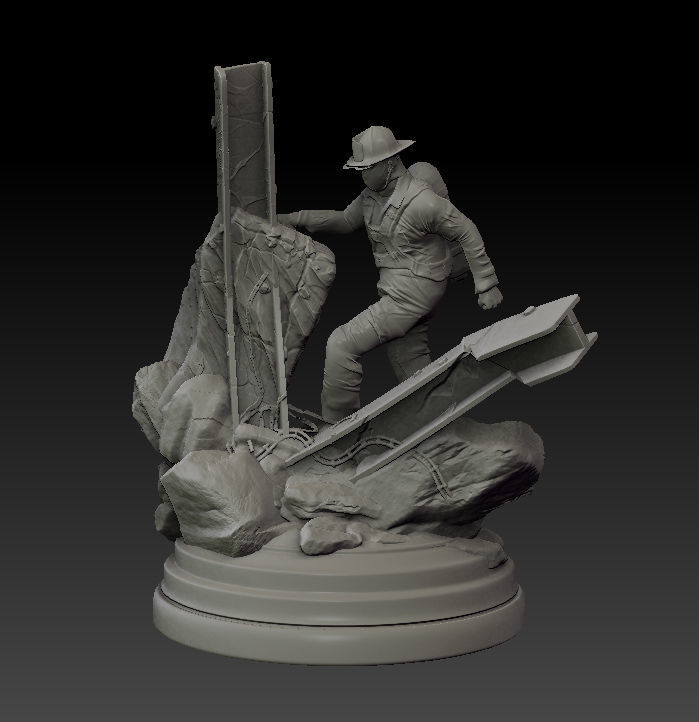 3D model Fireman climbing in rubble after September 11th VR / AR / low ...