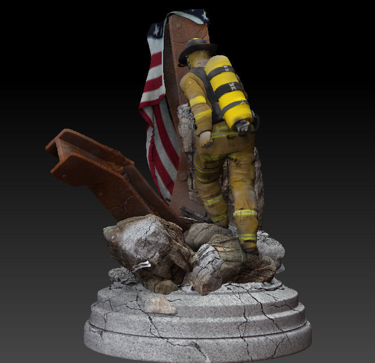 3D model Fireman climbing in rubble after September 11th VR / AR / low ...