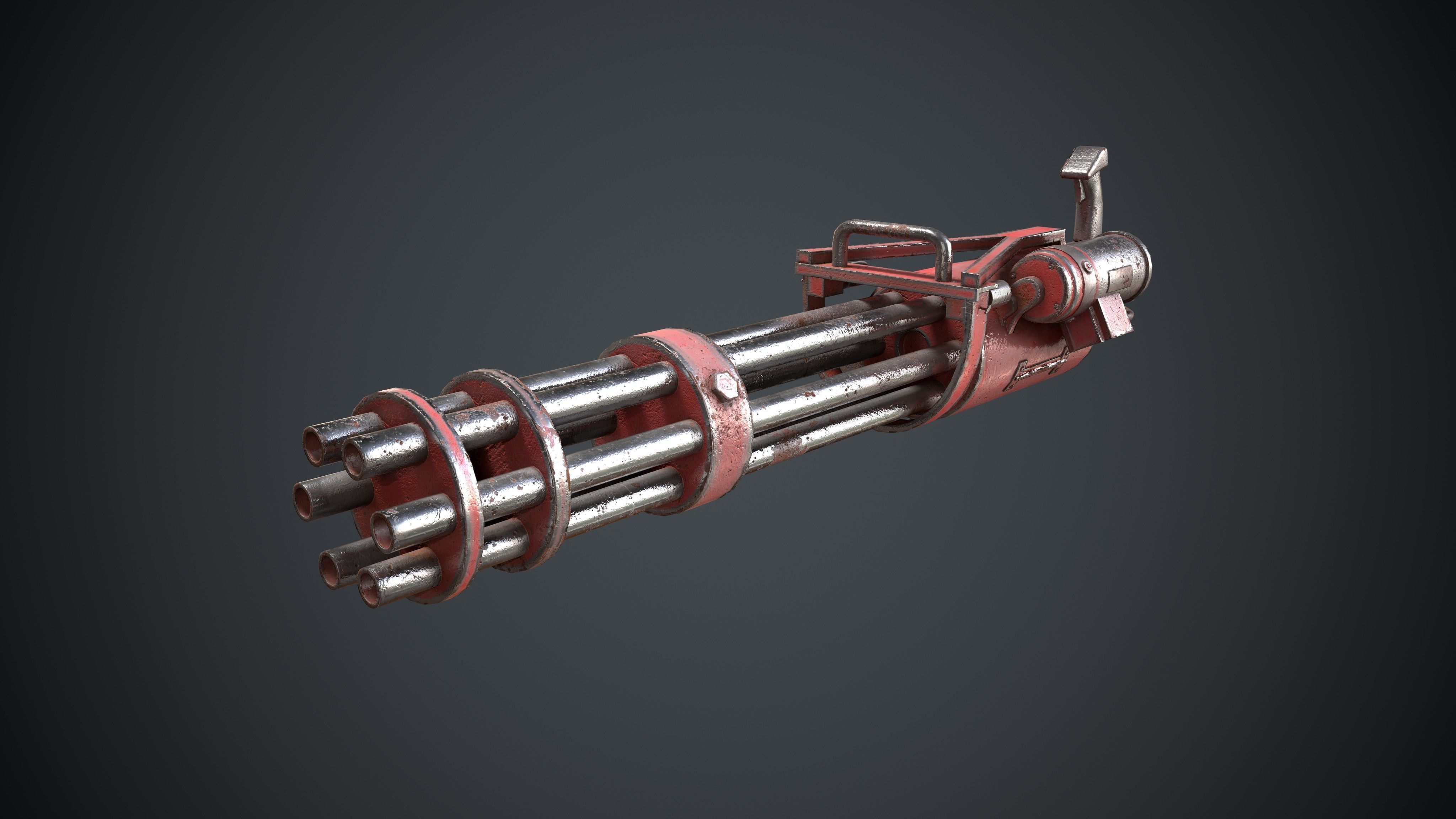 3D model M134 Minigun Red Rust and Damaged VR / AR / low-poly | CGTrader