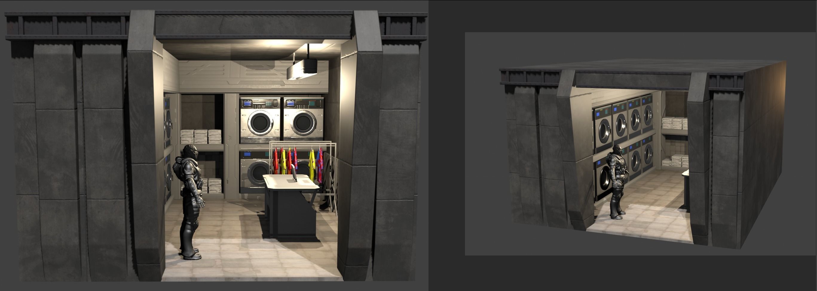 3D model Cyberpunk Laundry Room Props Interior Game-Ready VR / AR / low ...