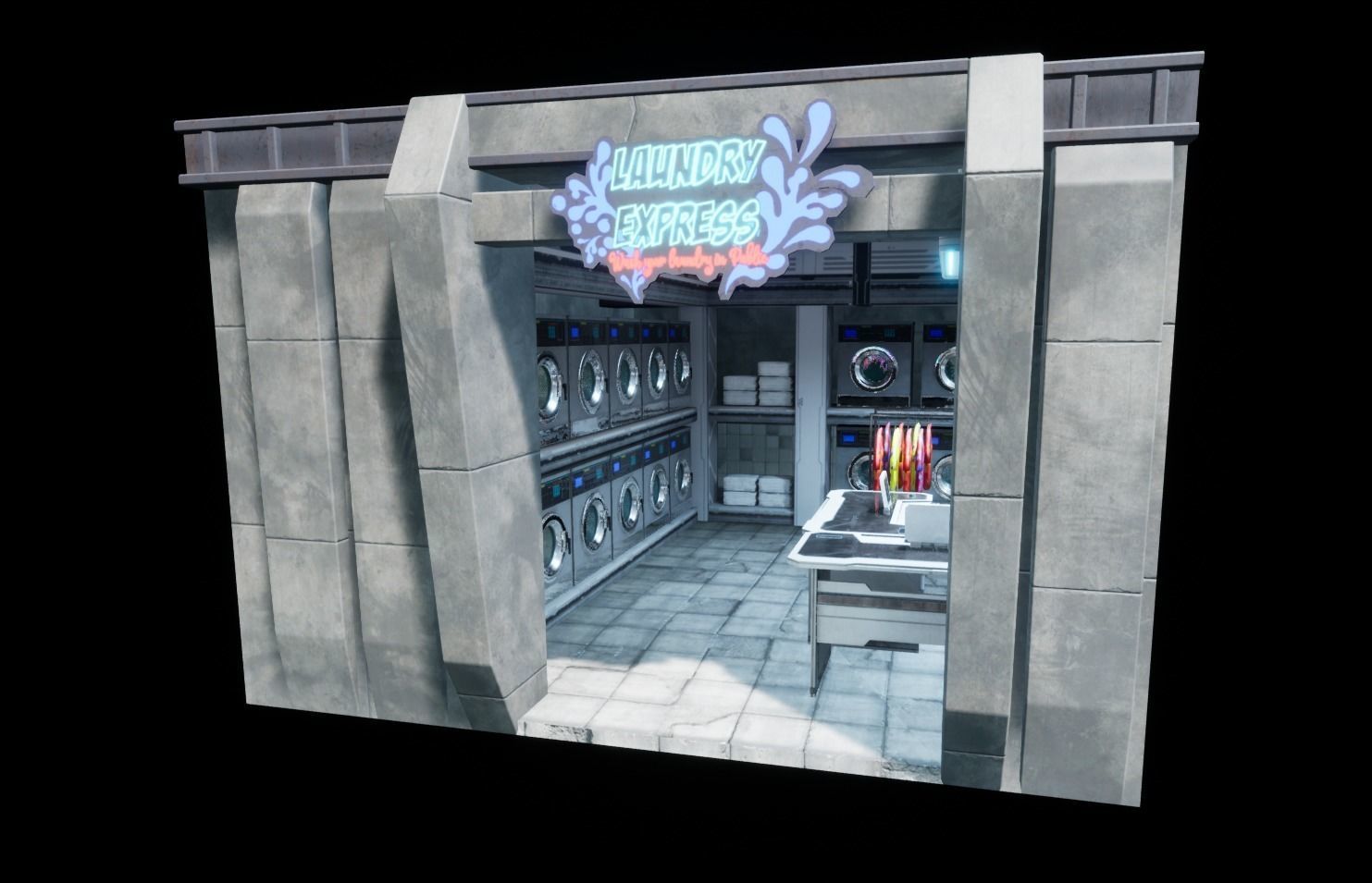3D model Cyberpunk Laundry Room Props Interior Game-Ready VR / AR / low ...
