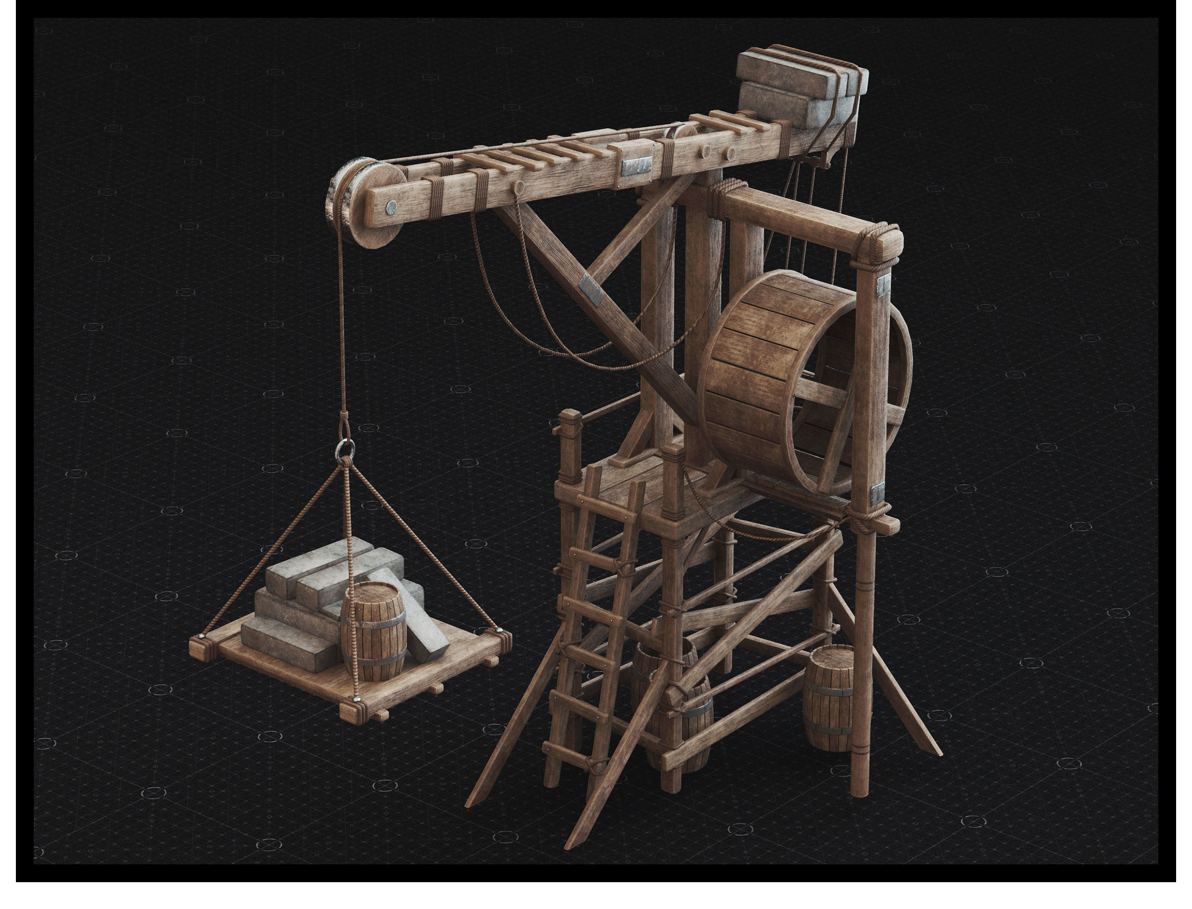 3D model Medieval Wooden Crane 3D Model - PBR Textures VR / AR / low ...