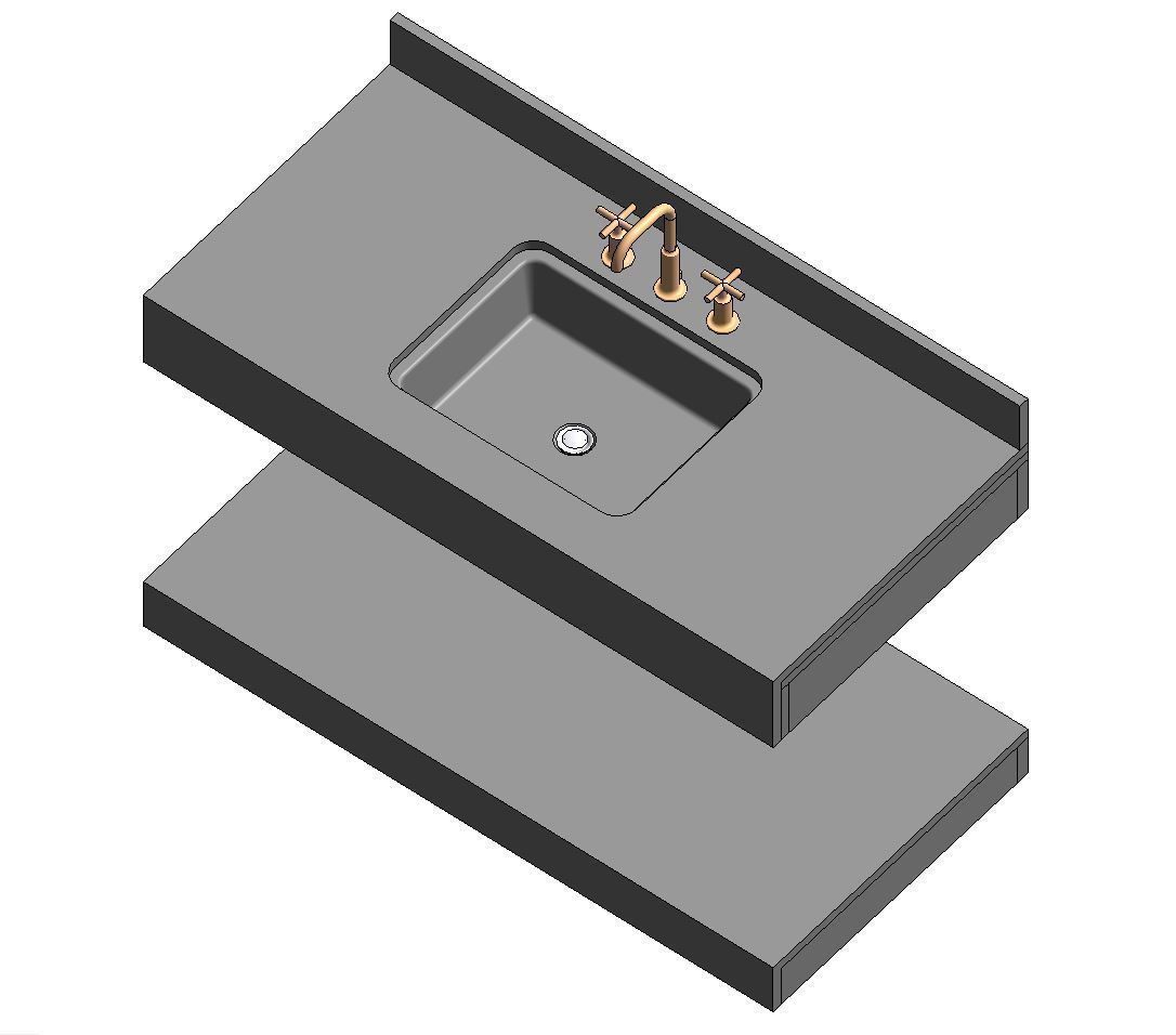 Bathroom Vanity Counter with Stone Top and Wood Shelf for Revit 3D ...
