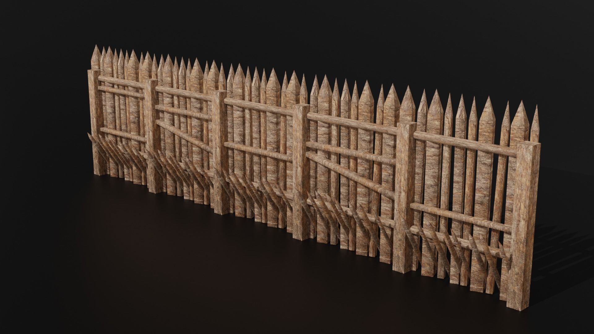 3D model Wooden Palisade Walls Low-Poly Medieval 3D Model VR / AR / low ...