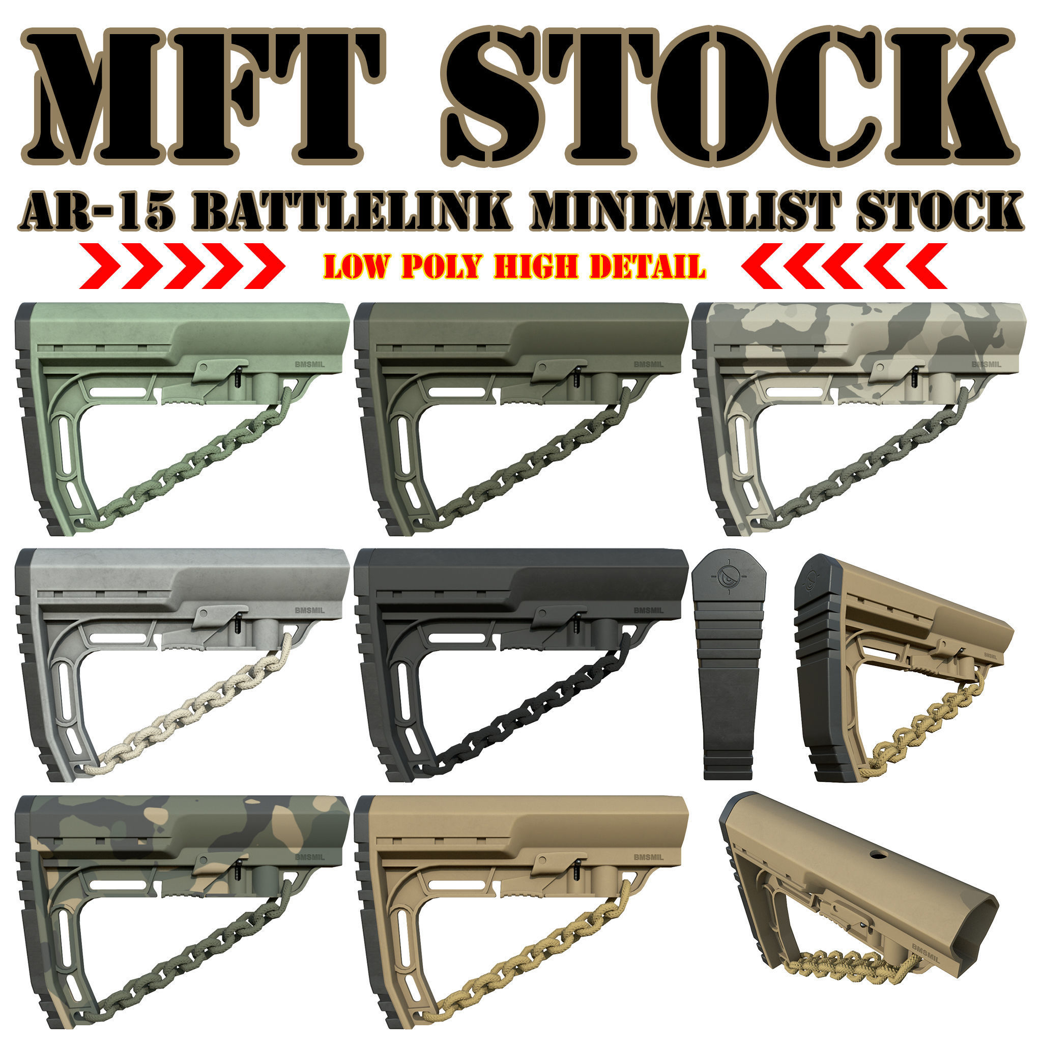 3D model Mission First Tactical AR15 BattleLink Minimalist Stock PBR VR ...