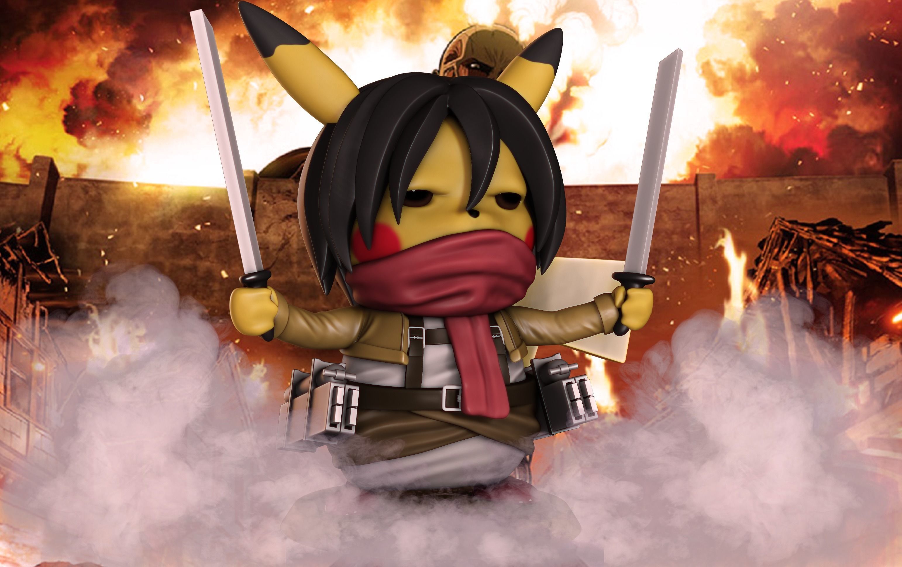 Mikachu - Pikachu Mikasa Cosplay 3D model 3D printable | CGTrader