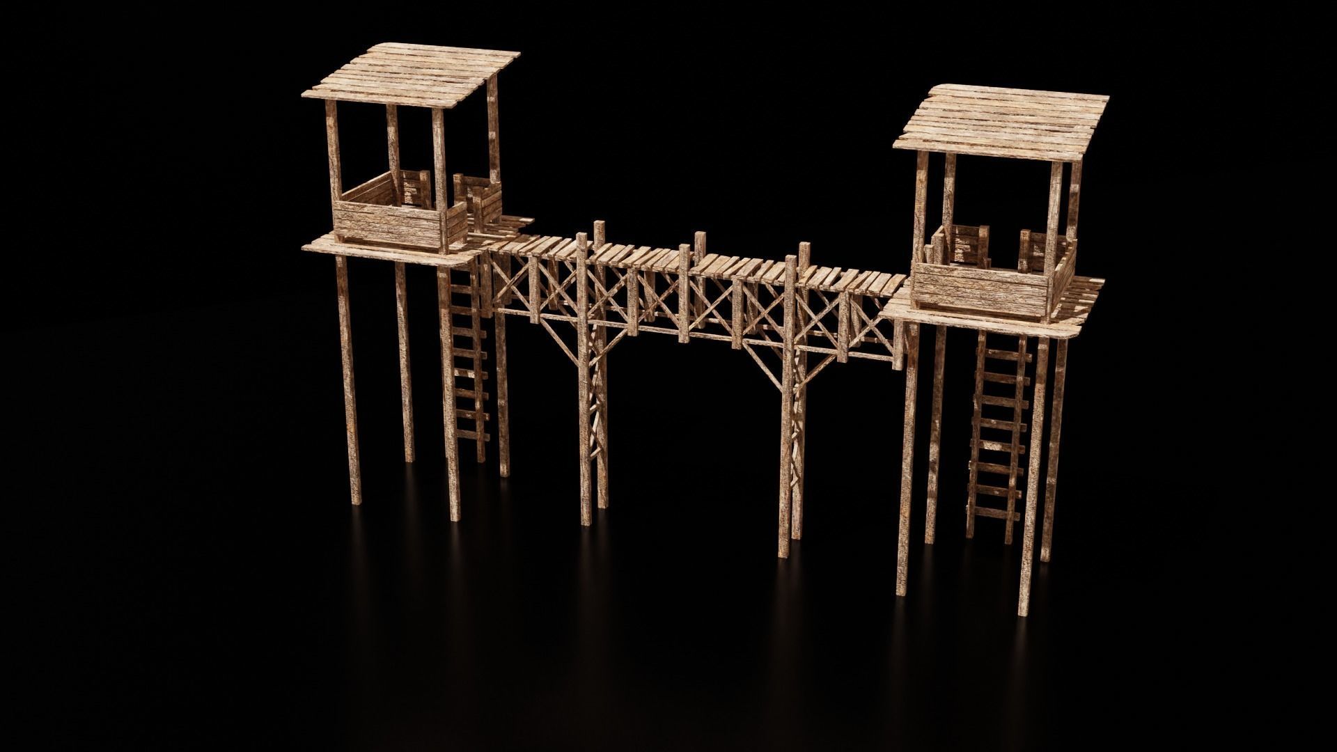 3D model Wooden Archer Towers with Bridge Low Poly Medieval 3D Model VR ...