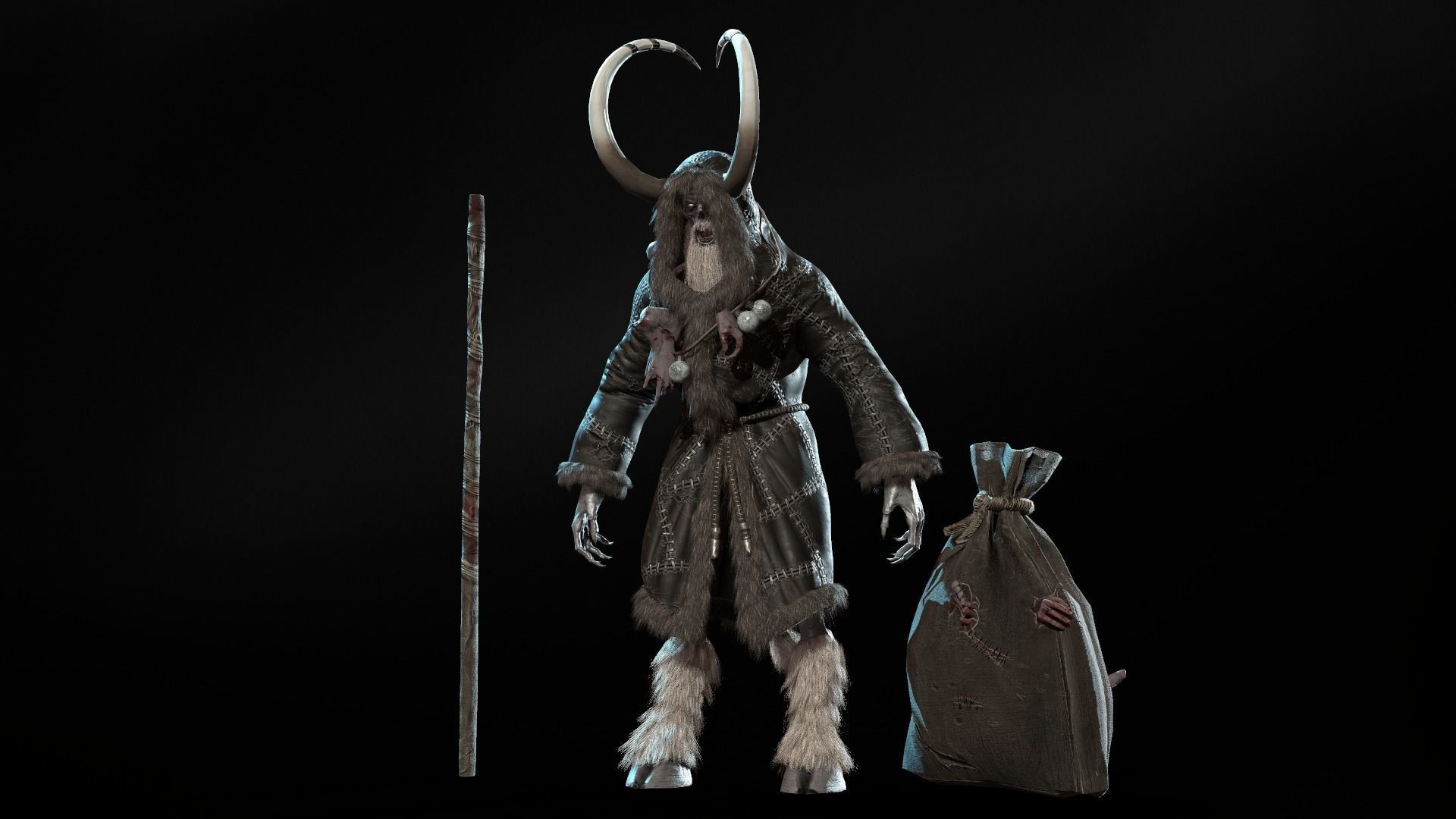 3D model Krampus character with horns and bag VR / AR / low-poly rigged ...