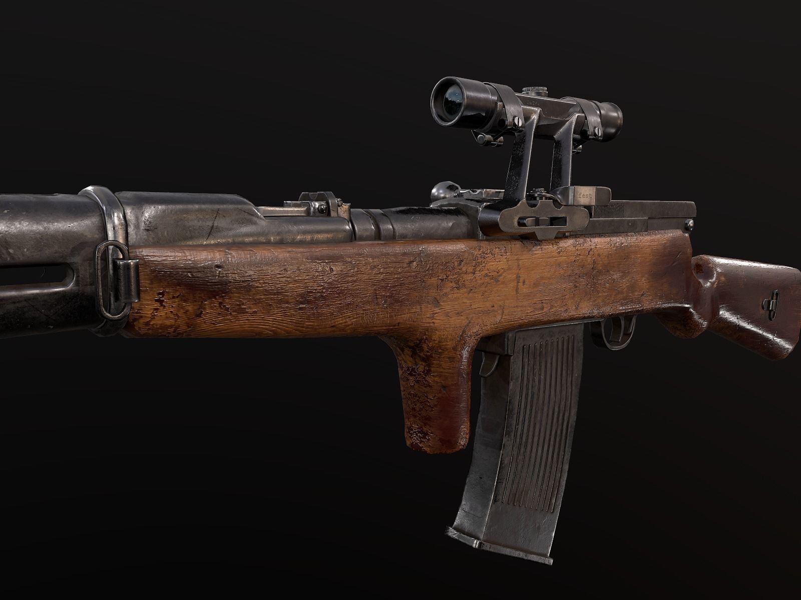 3D model Fedorov machine gun with scope WW2 USSR PBR VR / AR / low-poly ...