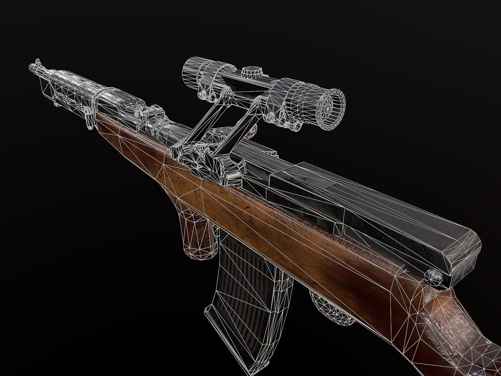 3D model Fedorov machine gun with scope WW2 USSR PBR VR / AR / low-poly ...