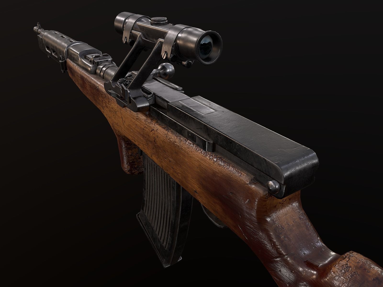 3D model Fedorov machine gun with scope WW2 USSR PBR VR / AR / low-poly ...