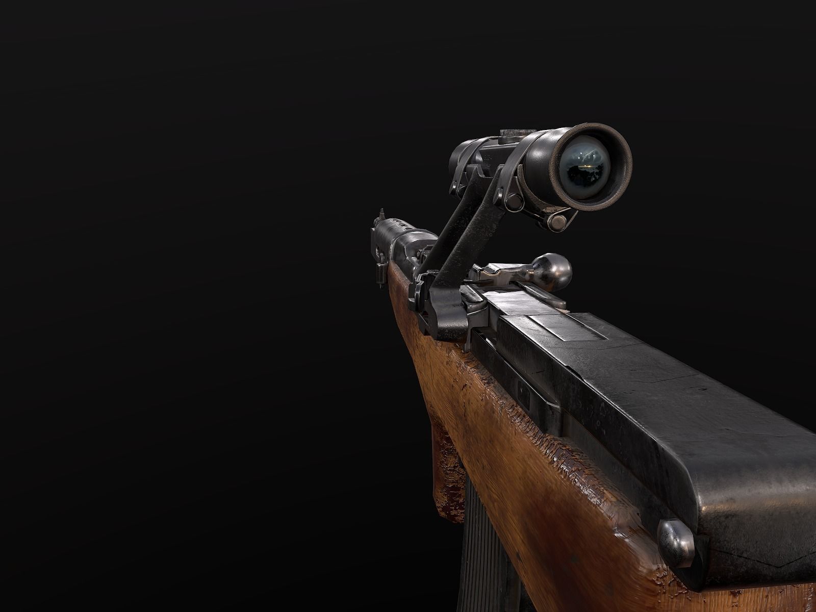 3D model Fedorov machine gun with scope WW2 USSR PBR VR / AR / low-poly ...