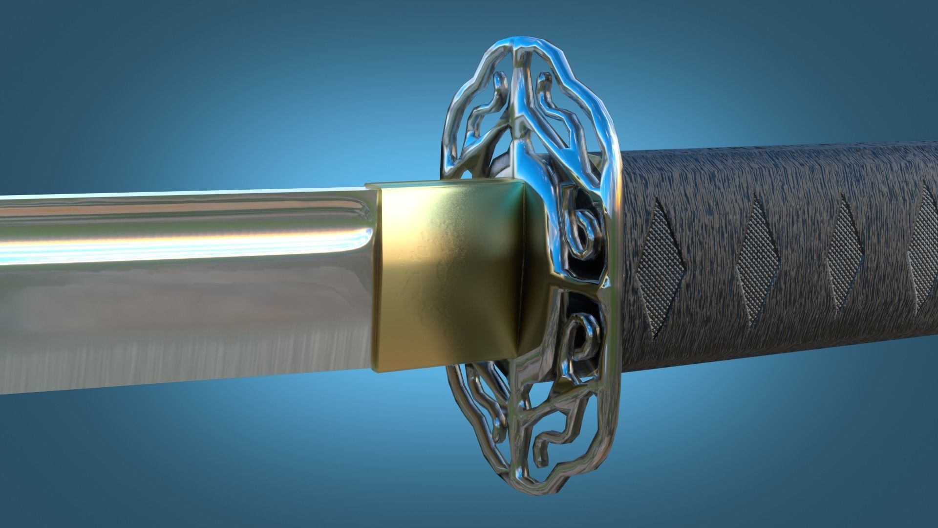 3D model Katana Samurai Sword Japanese Melee Weapon Game Ready VR / AR ...