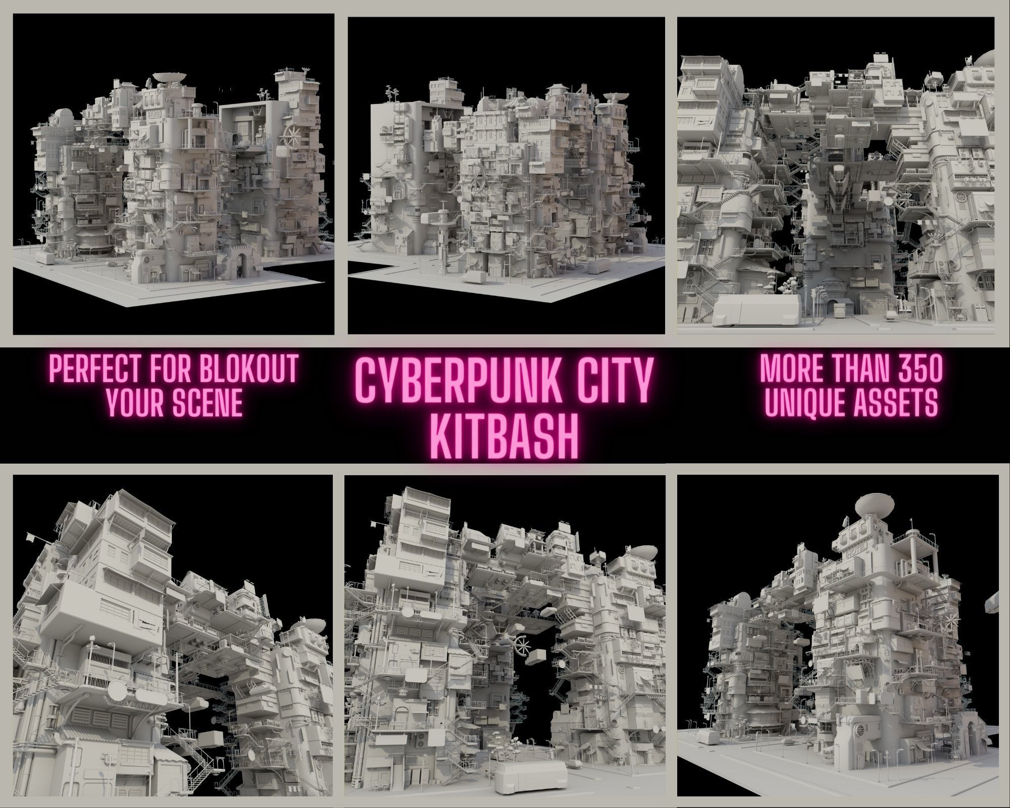 3D model Cyberpunk city ultimate Pack SCIFI KItBash VR / AR / low-poly ...