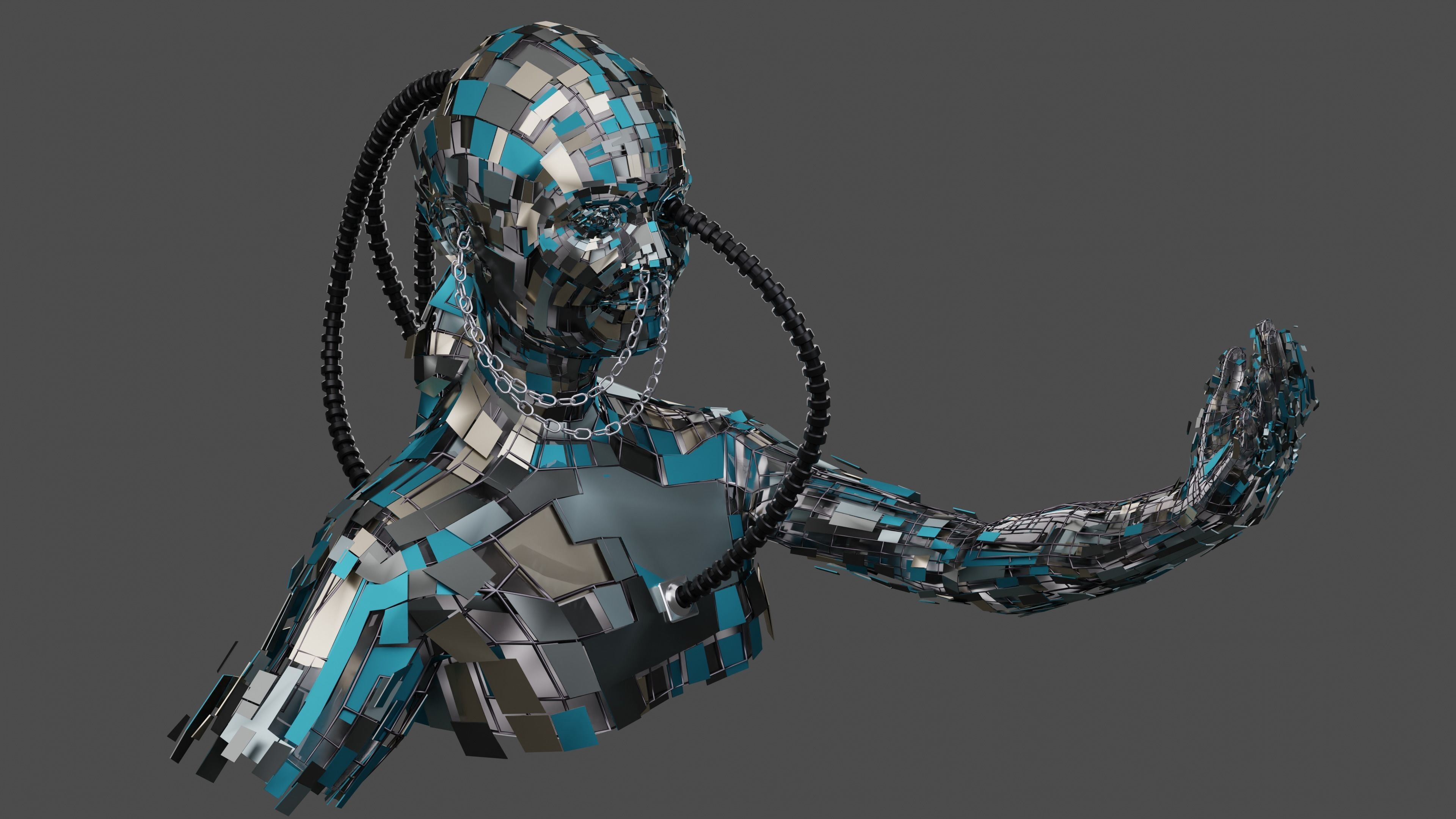 Female Cyborg character upper bust section 3D model | CGTrader