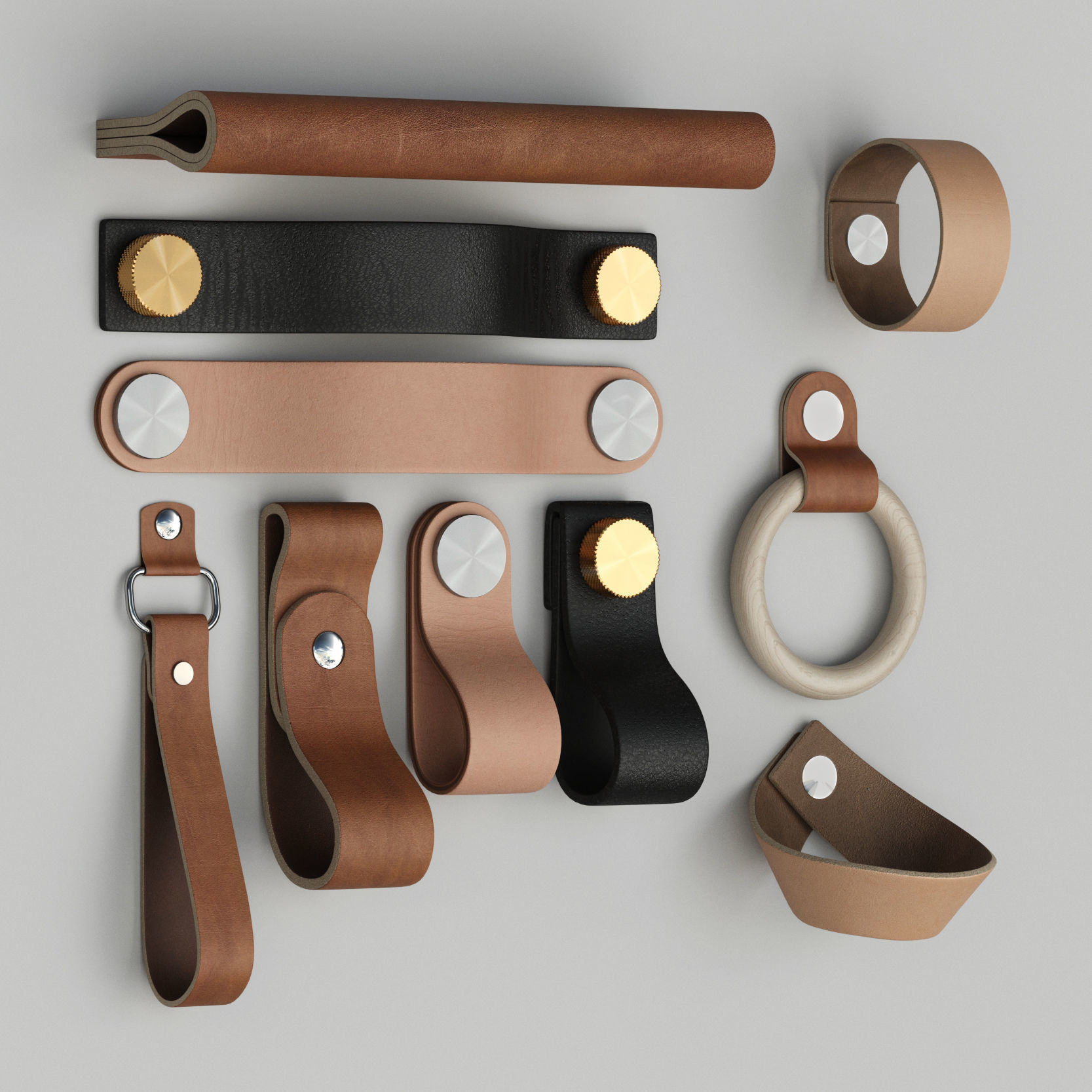 Furniture leather handles set 3D model | CGTrader