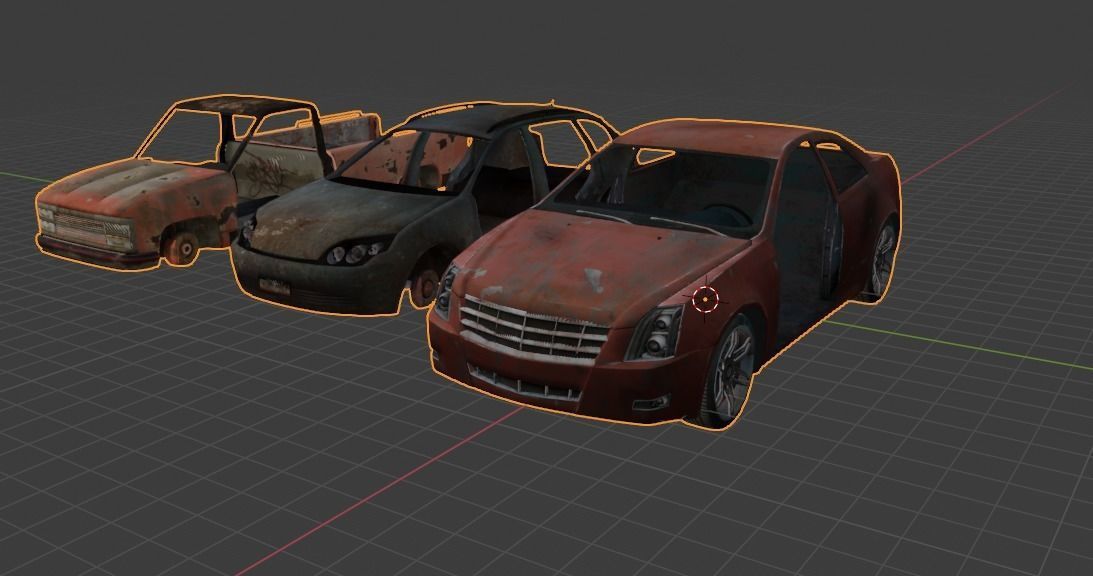 3D model wrecked cars body low poly mesh perfect for any games VR / AR ...
